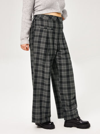 Woven Check Pattern Pocket Wide Leg Trousers Curve & Plus For School ...
