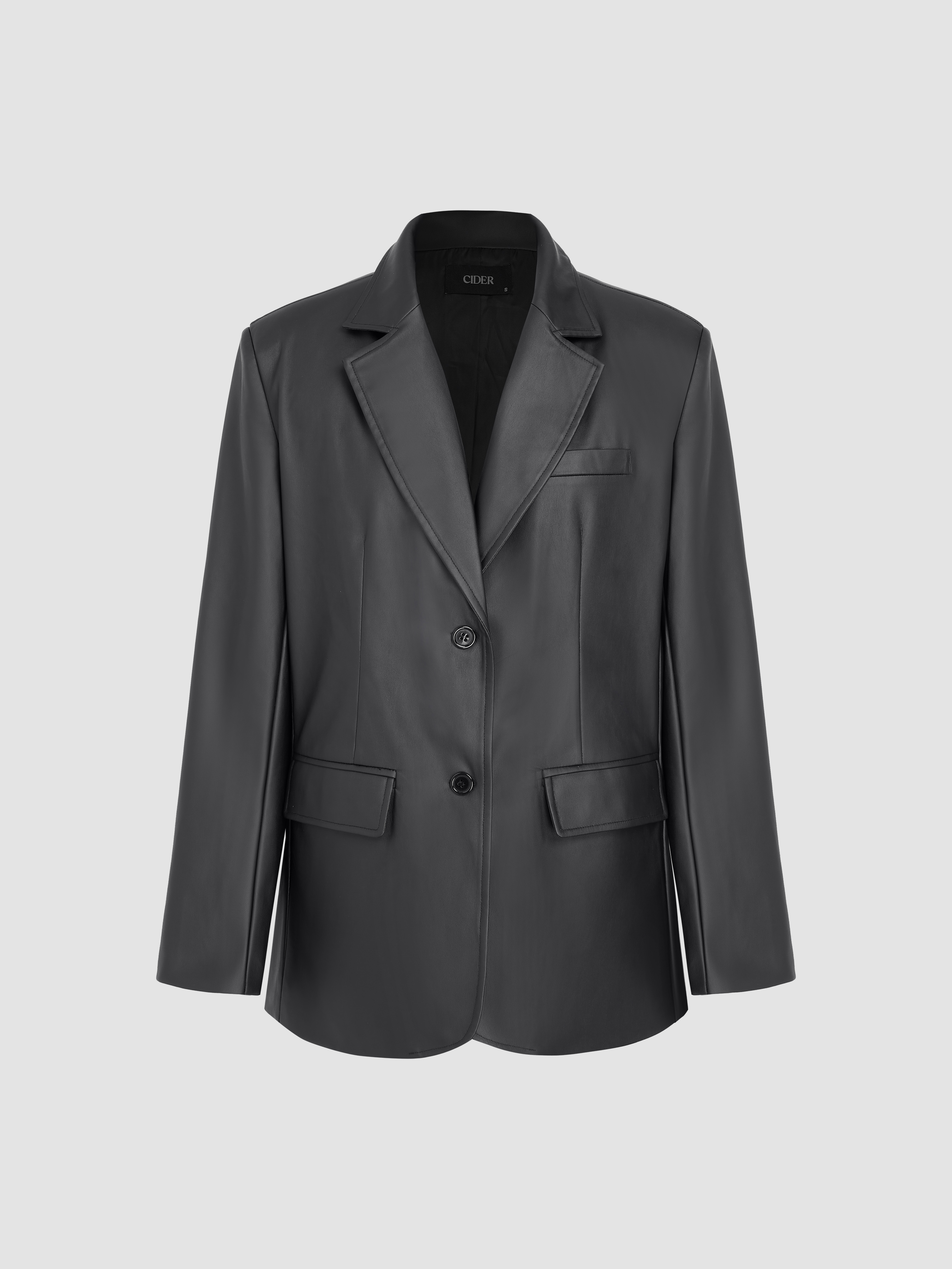 Faux Leather Faux Leather Collar Solid Button Blazer For Daily Casual Work