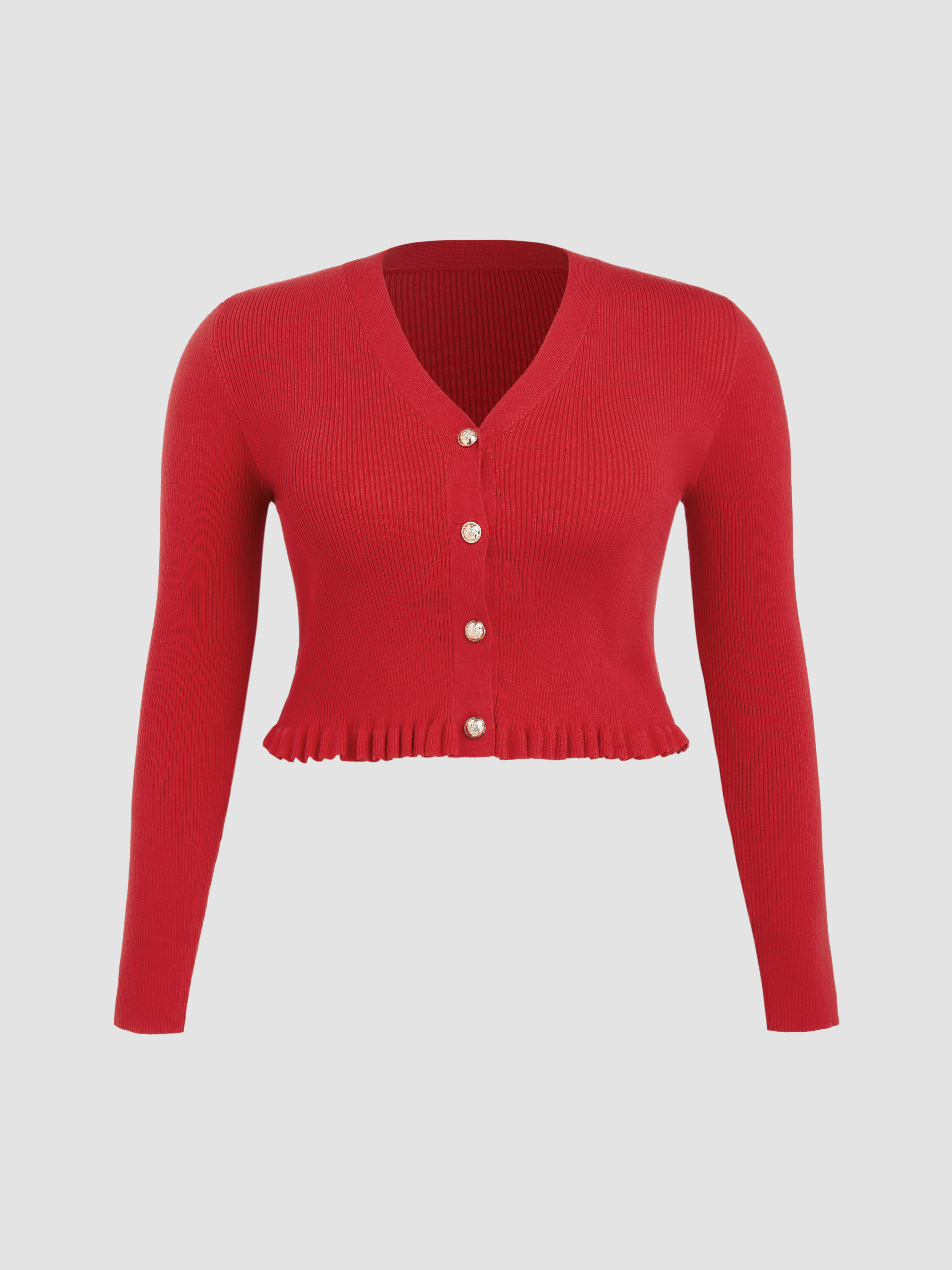 V-neck Solid Button Knitted Crop Top Curve & Plus - Cider