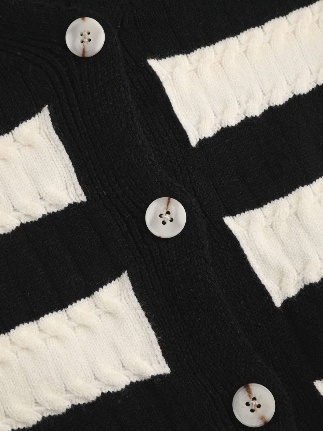 Cable Knit V-neck Stripe Button Cardigan - Cider