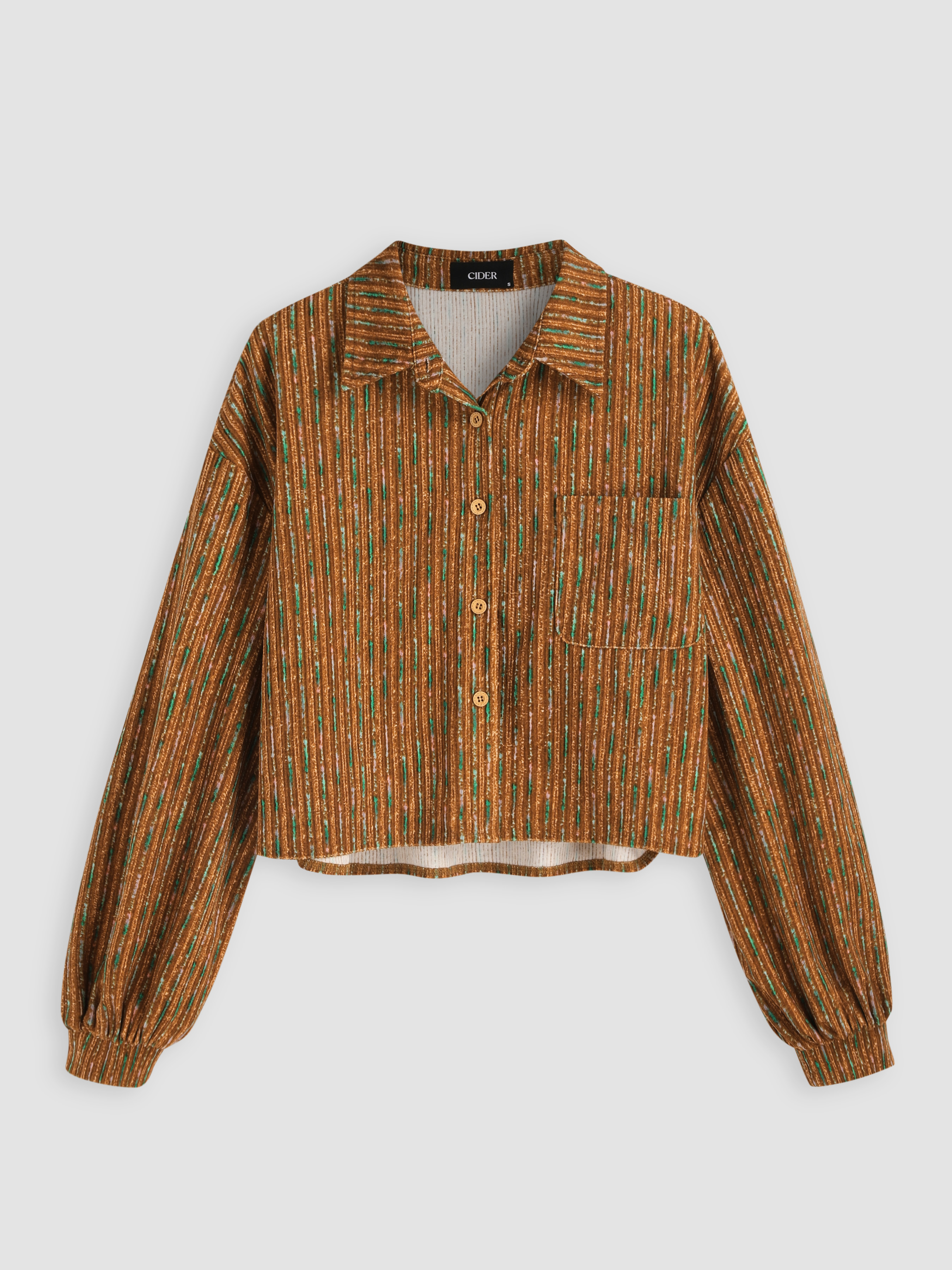 Collar Solid Pocket Long Sleeve Blouse - Cider