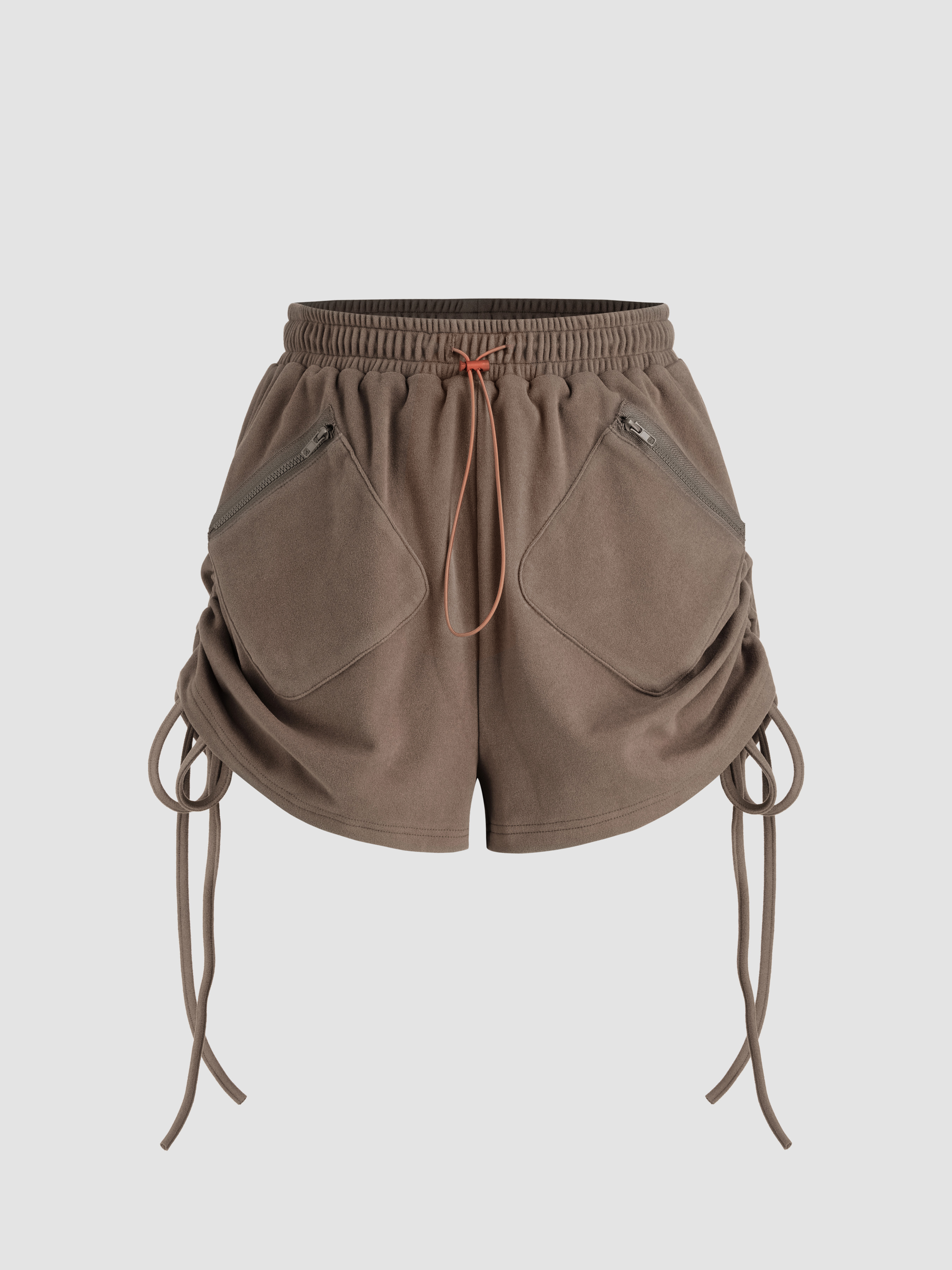 Fleece Middle Waist Solid Pocket Shorts - Cider