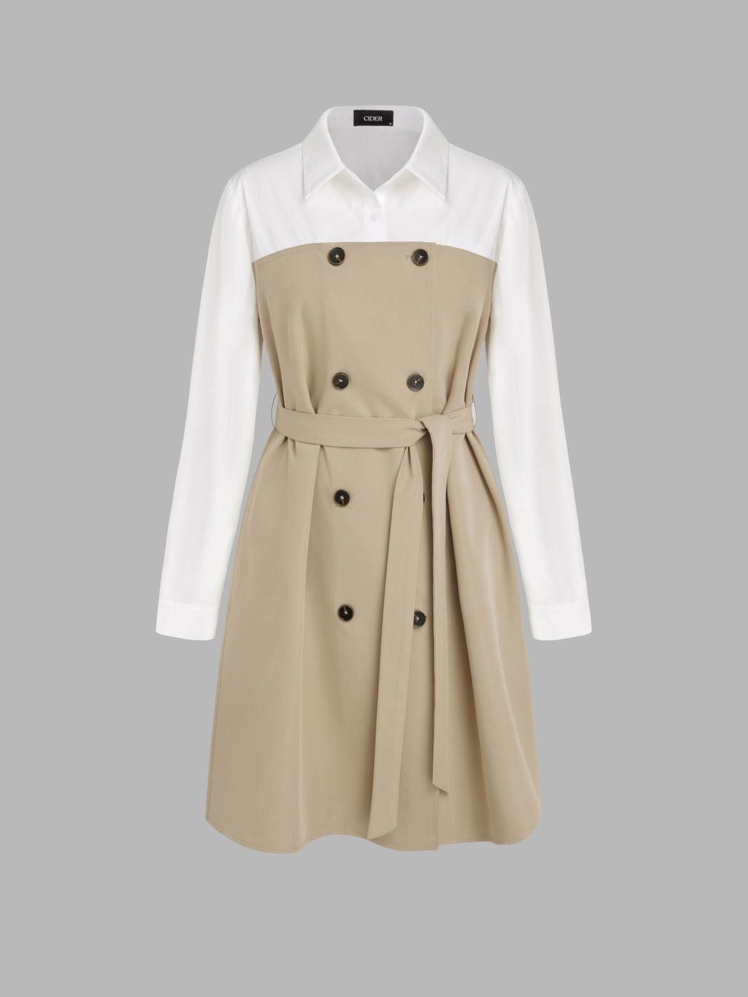 Collar Solid Belted Button Mini Dress - Cider