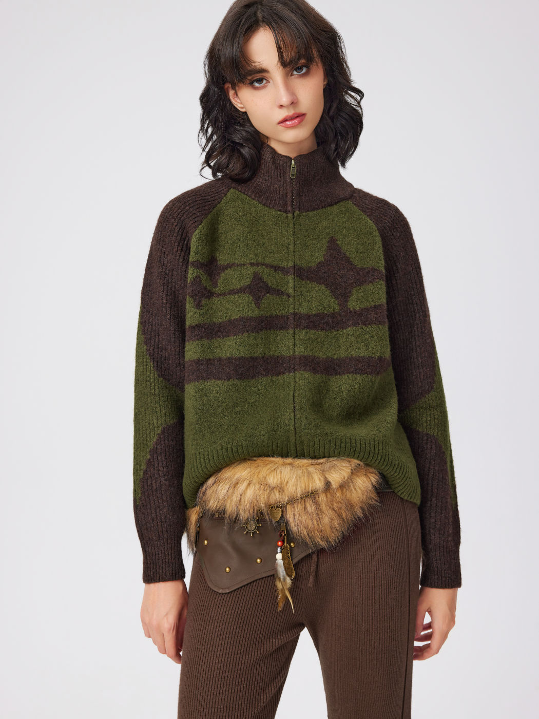 Stand Collar Solid Zipper Knitted Sweater For School Daily Casual Outdoor