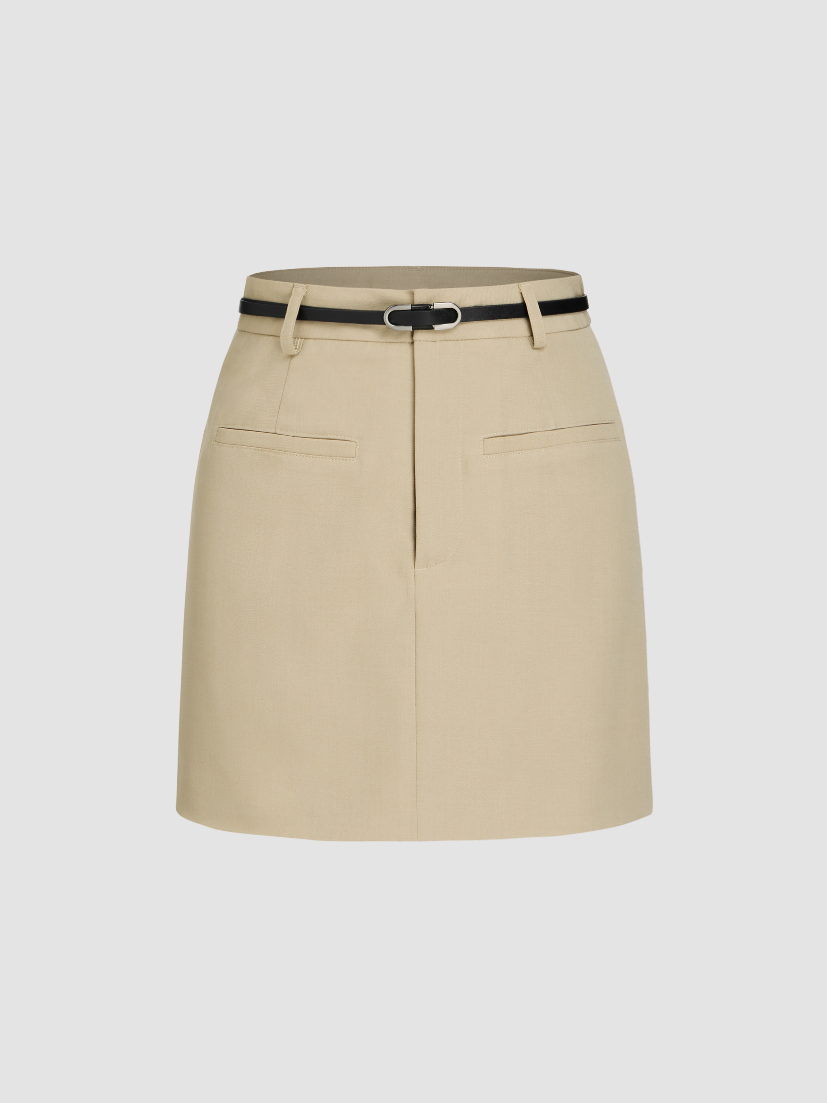 Middle Waist Solid Belted Mini Skirt For Daily Casual Work