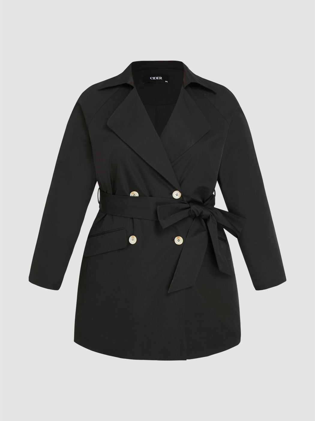 Solid Collar Button Trench Coat With Belt Curve & Plus - Cider
