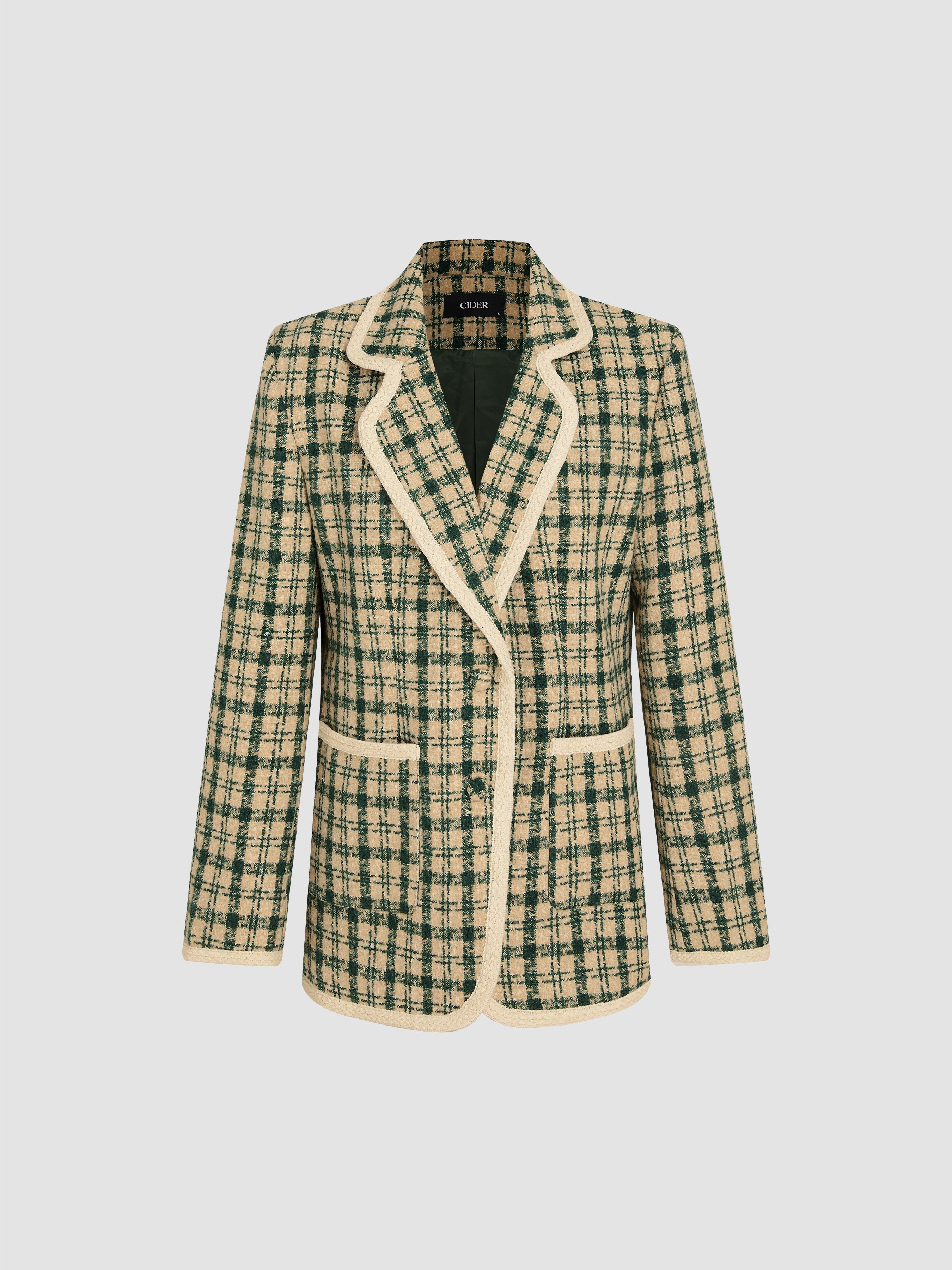 Tweed Tweed Notched Collar Pocket Blazer For School Exhibition Coffee