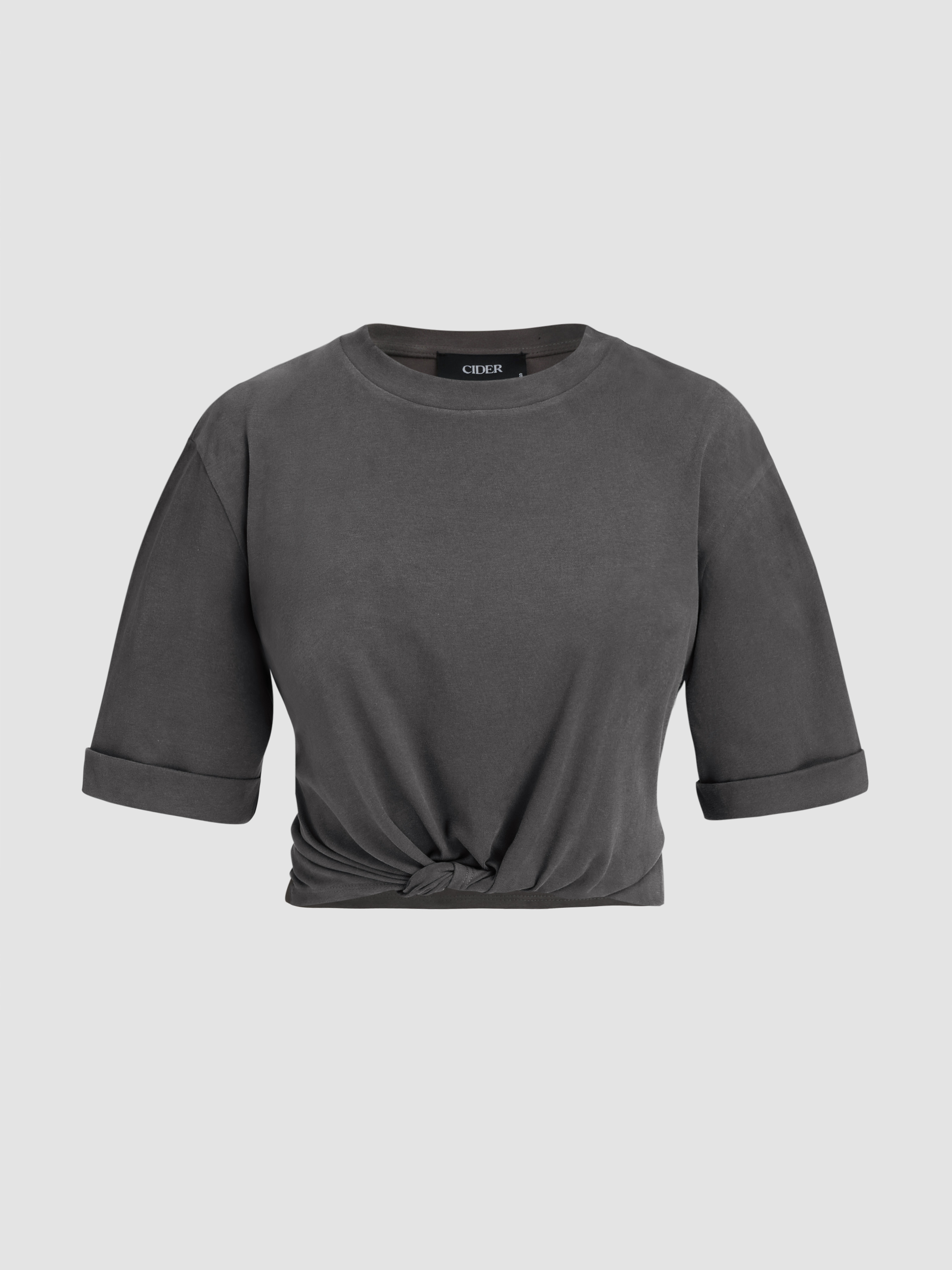 Round Neckline Solid Twist Short Sleeve Top - Cider