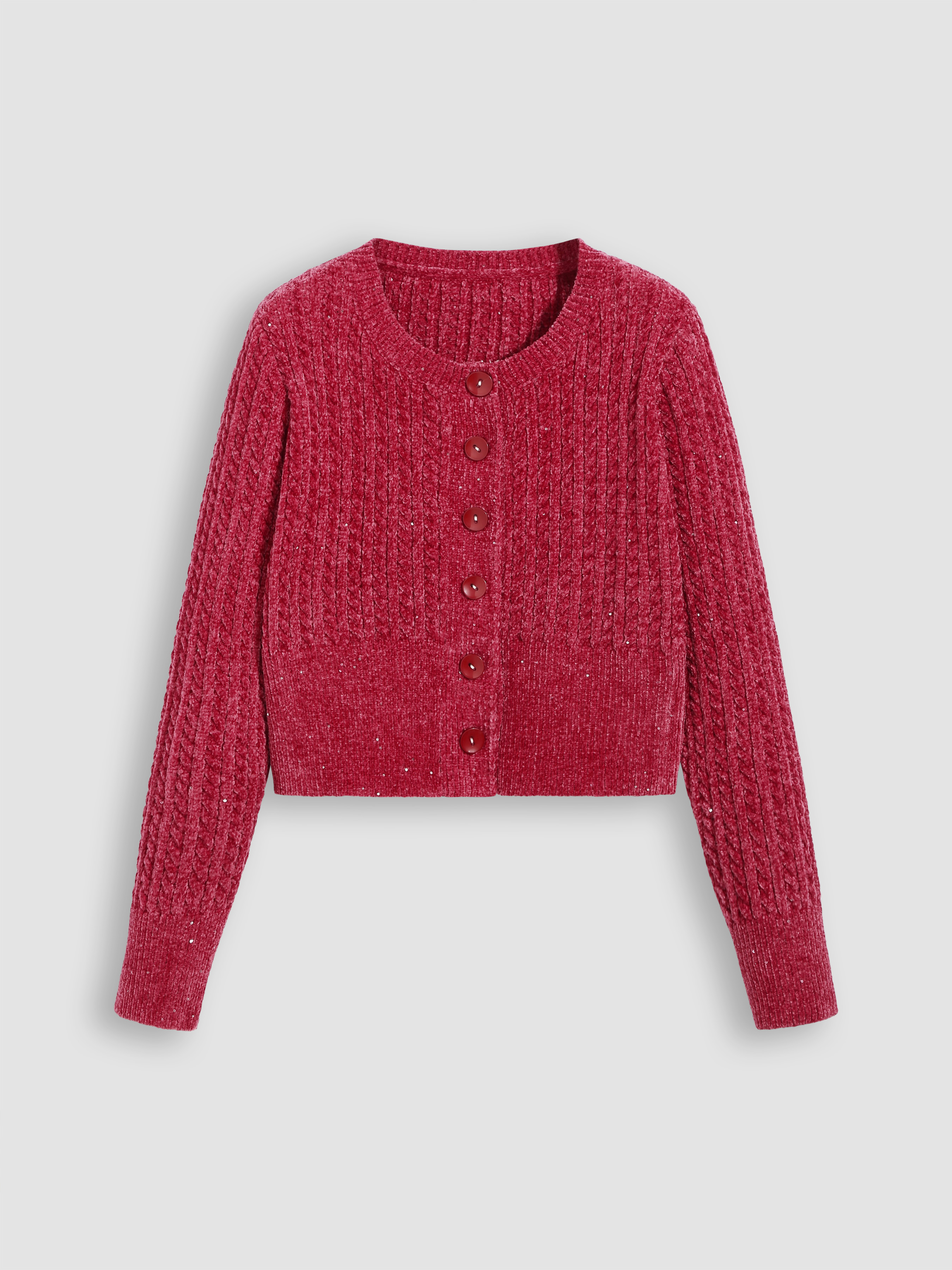 Knit Fabric Sparkle Cable Knit V-neck Button Cardigan For School Date ...