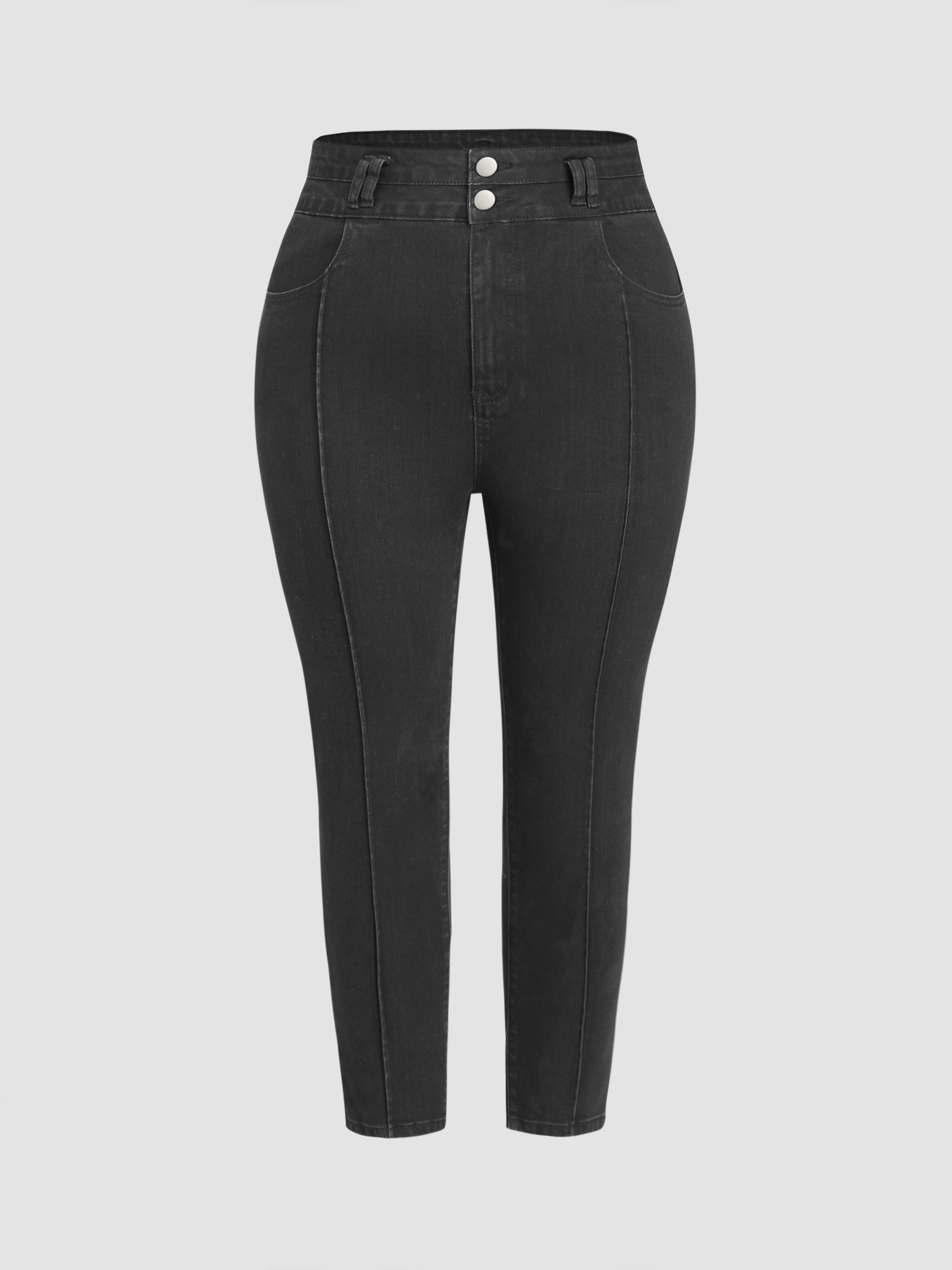 Denim Denim High Elastic Mid Waist Pocket Skinny Jeans Curve & Plus For ...