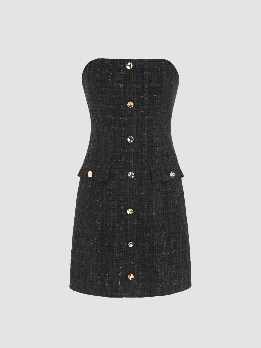 Sun Dresses Tweed Strapless Button Tube Midi Dress For Coffee Shop Work