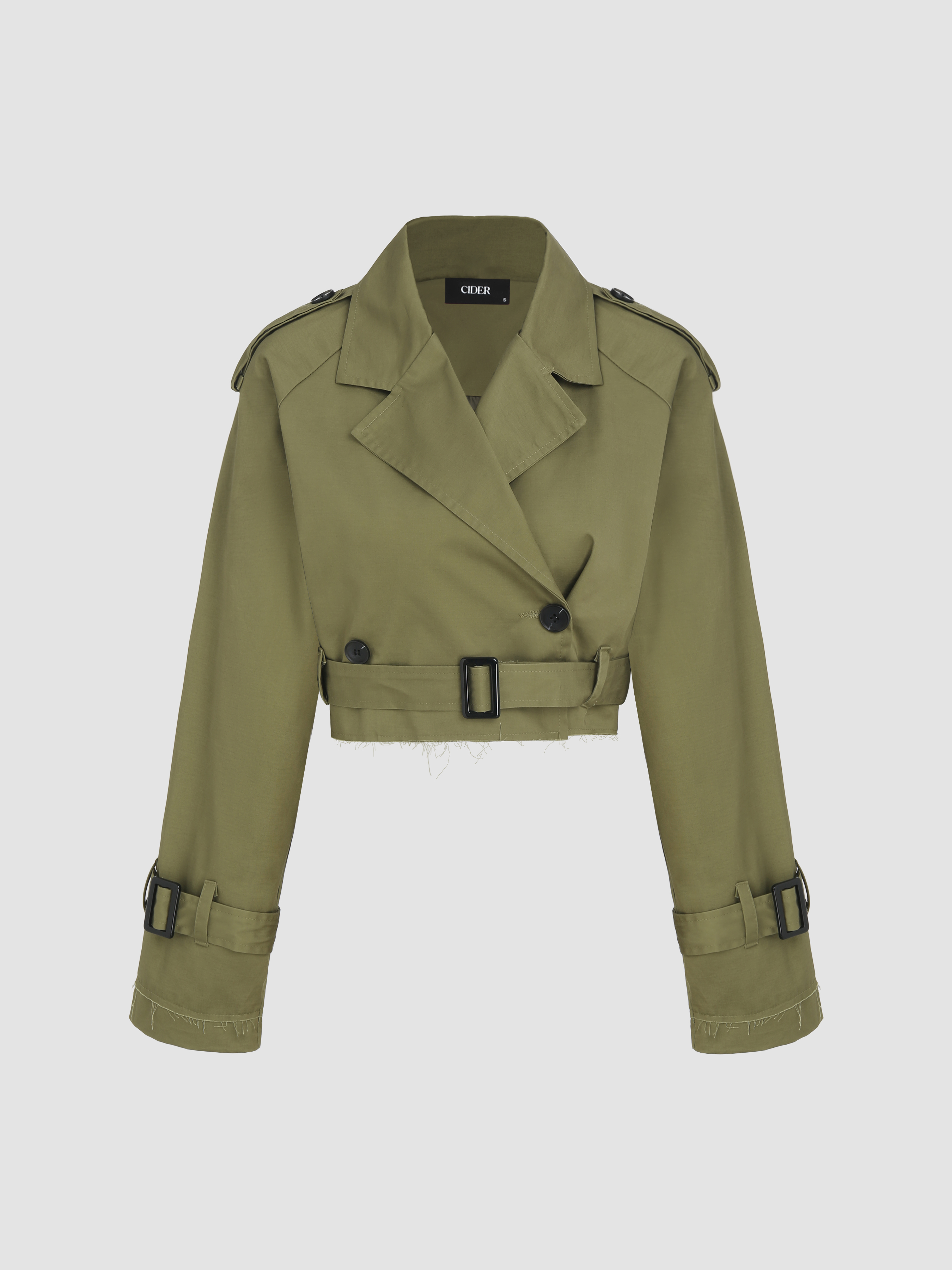 Collar Solid Belted Trench Coat - Cider