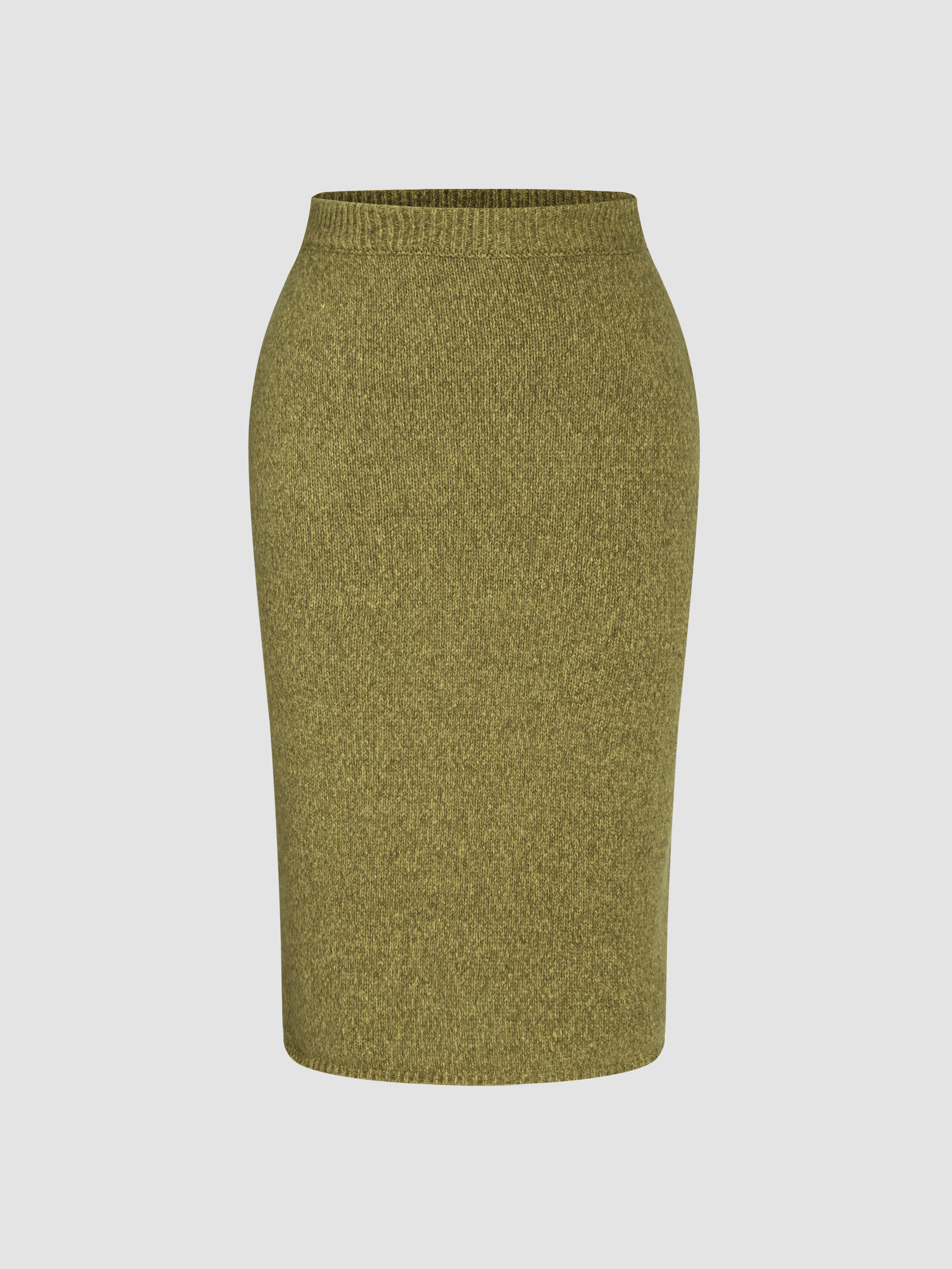 Knit Fabric Knit Elastic Waist Pencil Midi Skirt Curve & Plus For Daily Casual