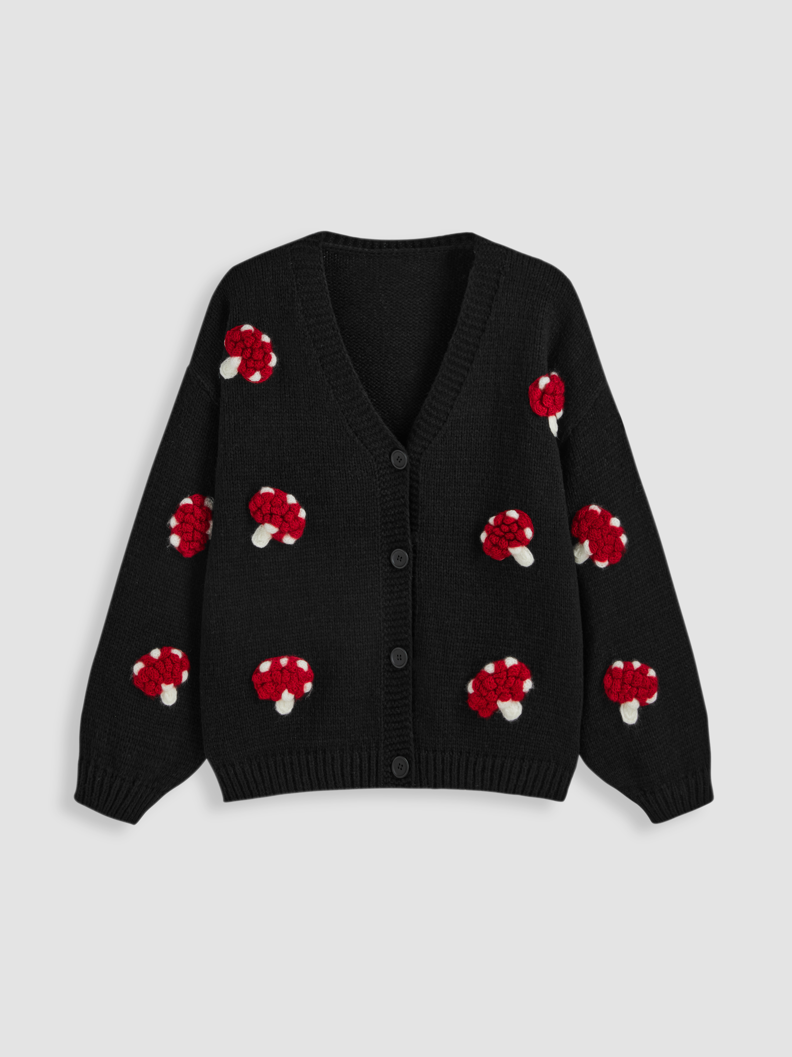 Knit Jacquard V-neck Mushroom Button Cardigan Curve & Plus - Cider