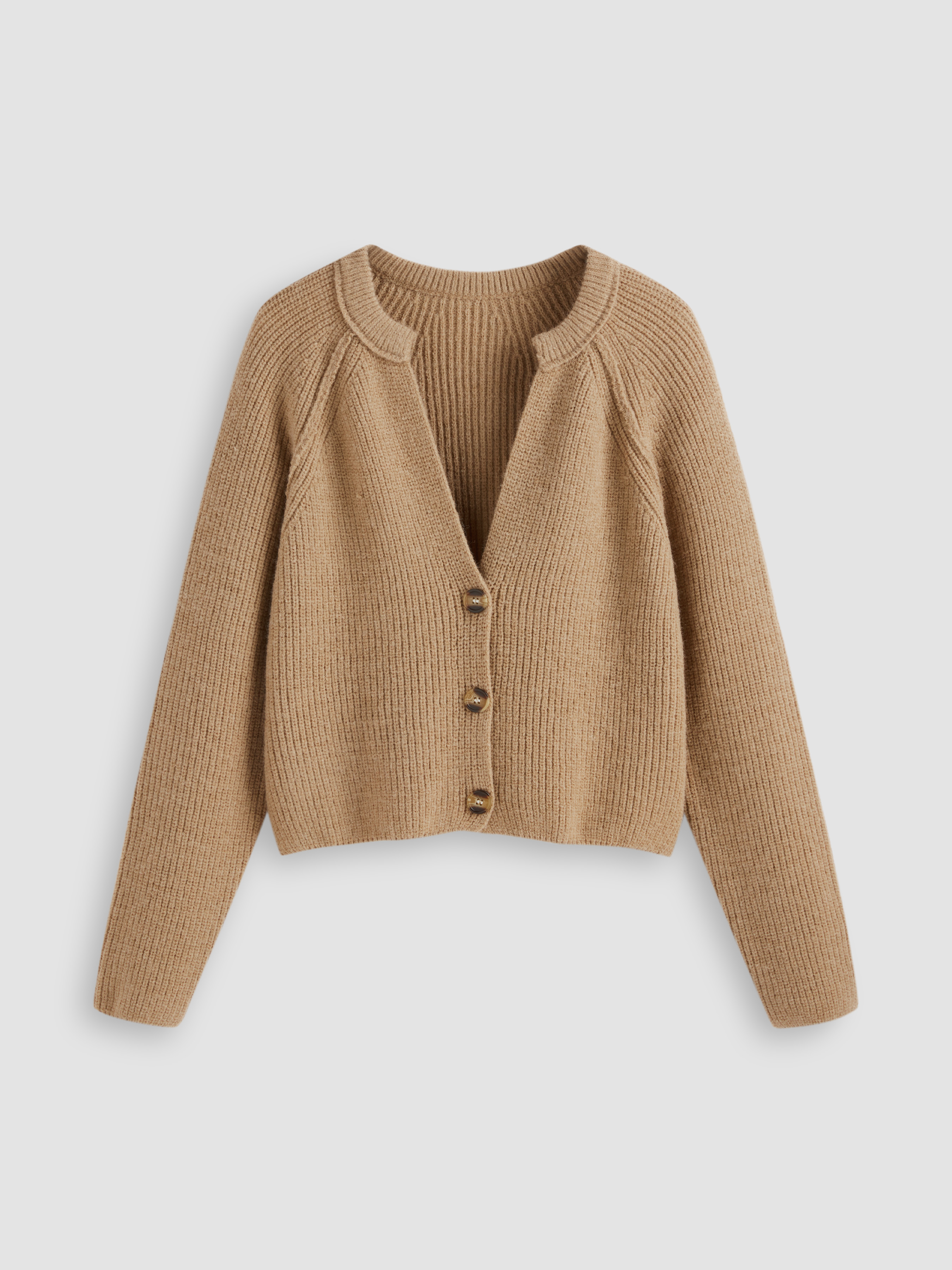 Knit V-neck Button Cardigan - Cider
