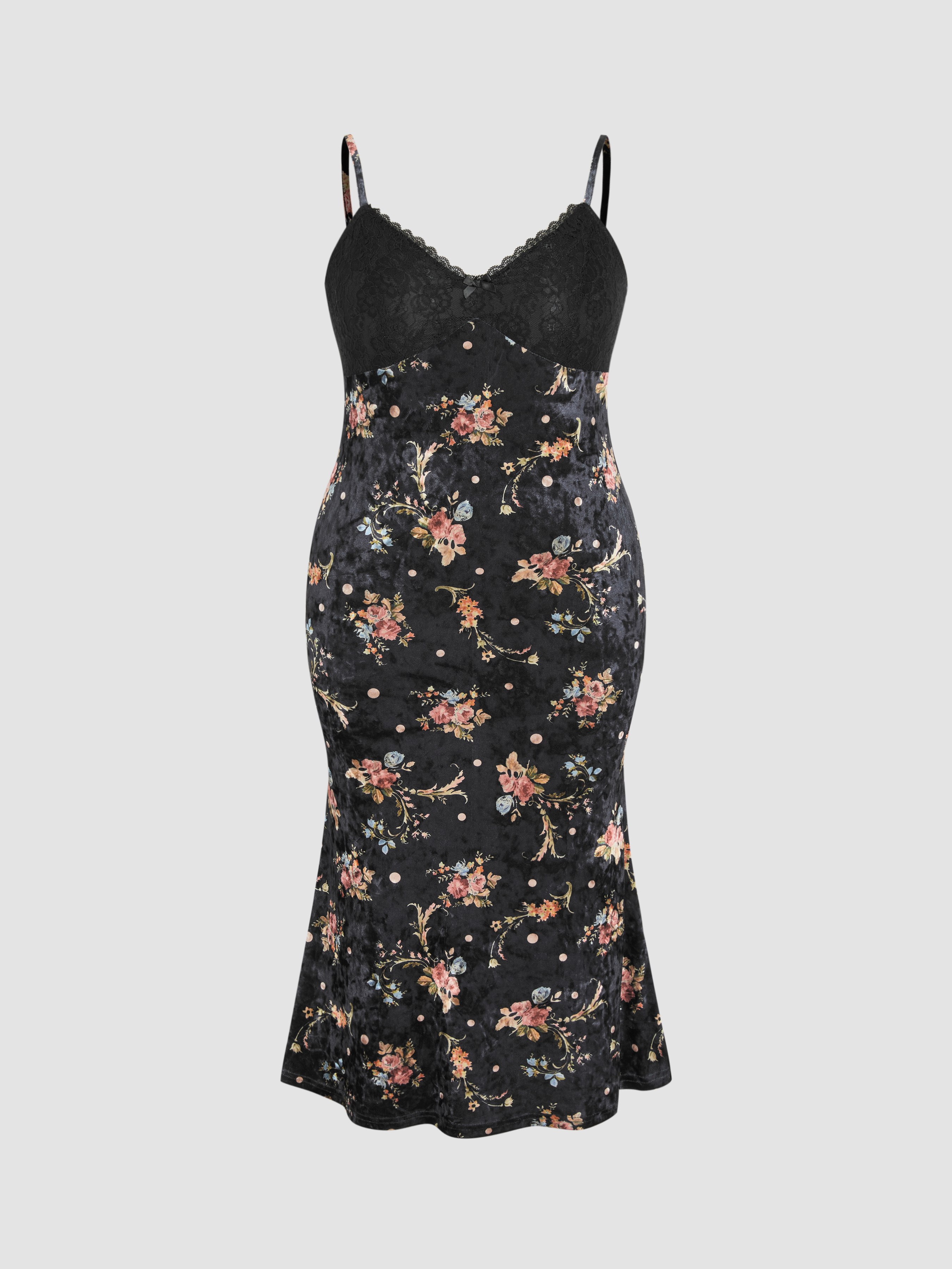 Velvet Lace Floral Midi Dress Curve & Plus - Cider
