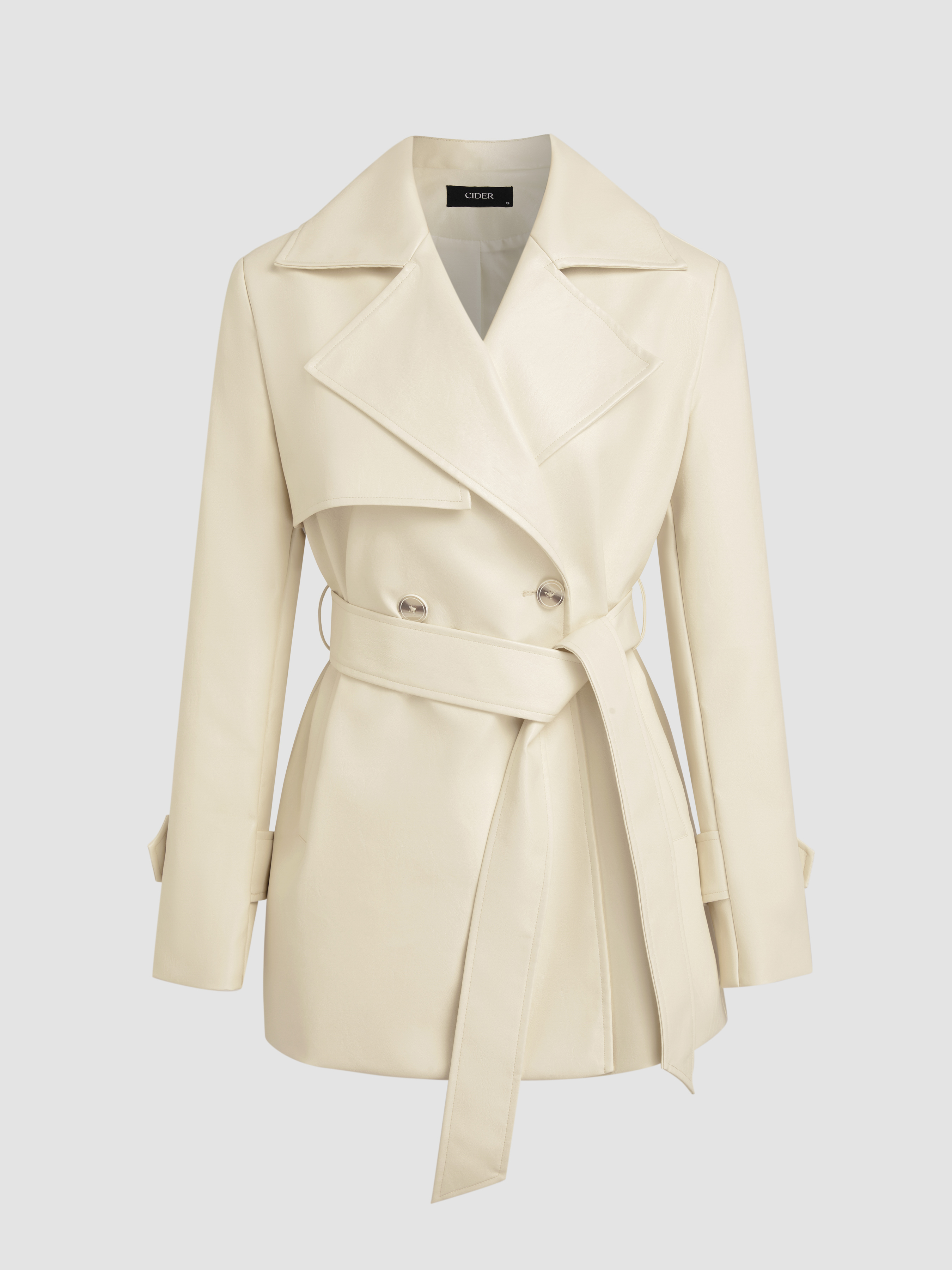 Solid Bowknot Belted Trench Coat - Cider
