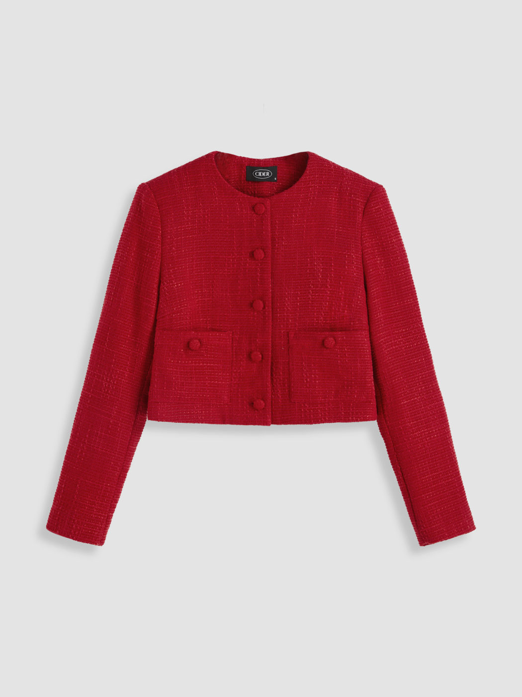 Tweed Collarless Pocket Crop Jacket - Cider