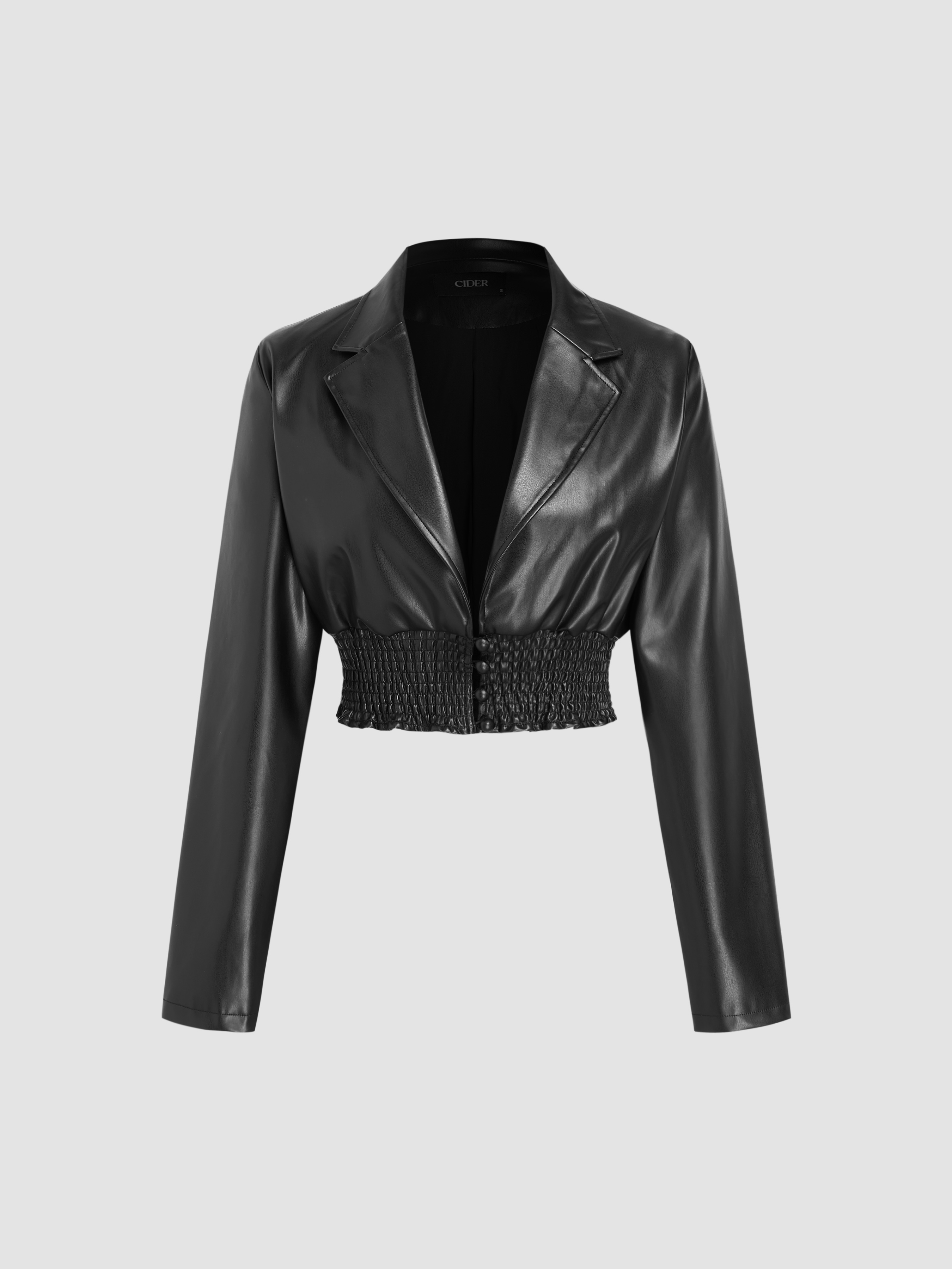 Faux Leather Collar Solid Button Crop Blazer For Date Music Festival