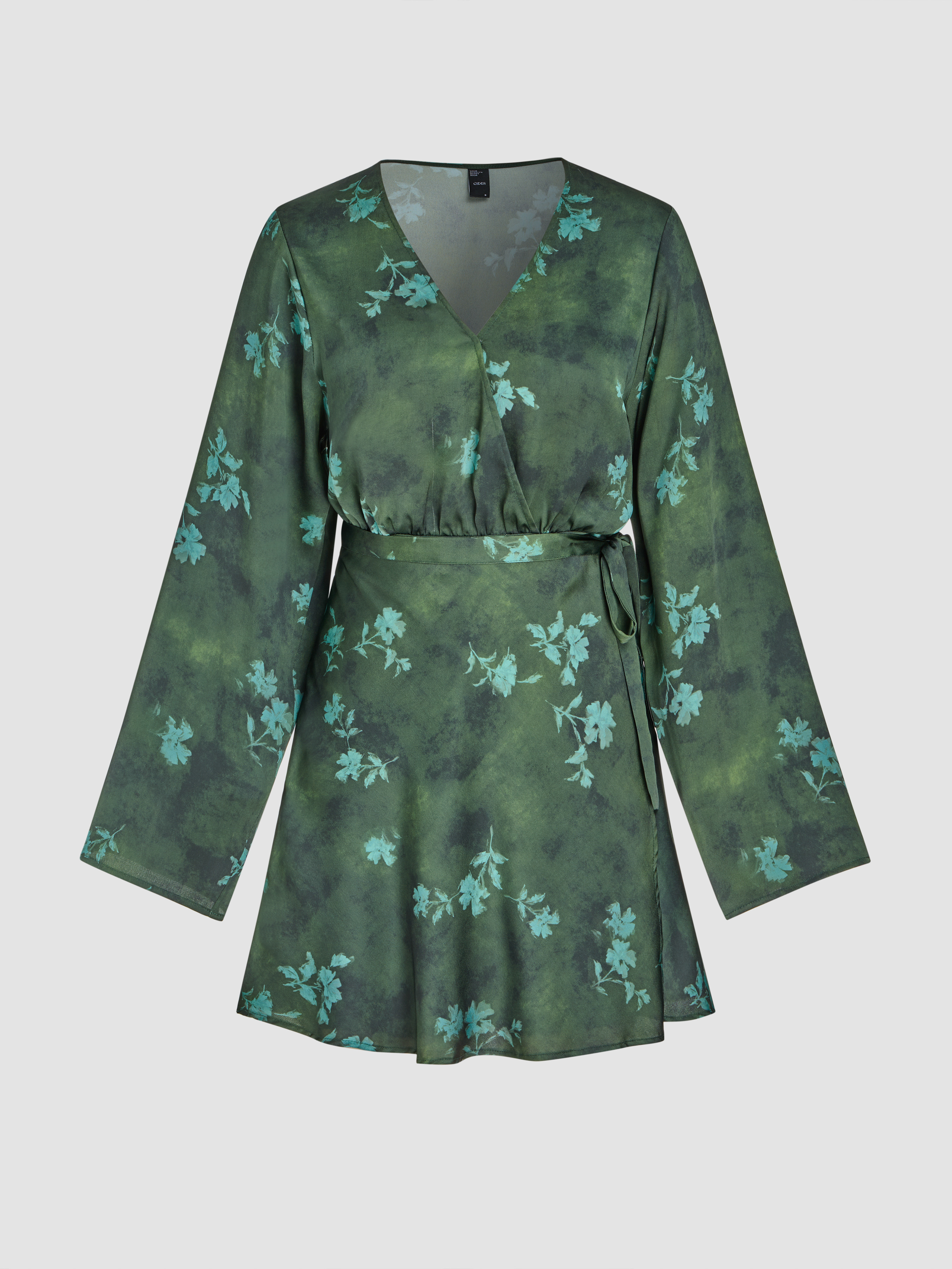 Woven V-neck Floral Belted Ruffle Mini Dress For Date Vacation