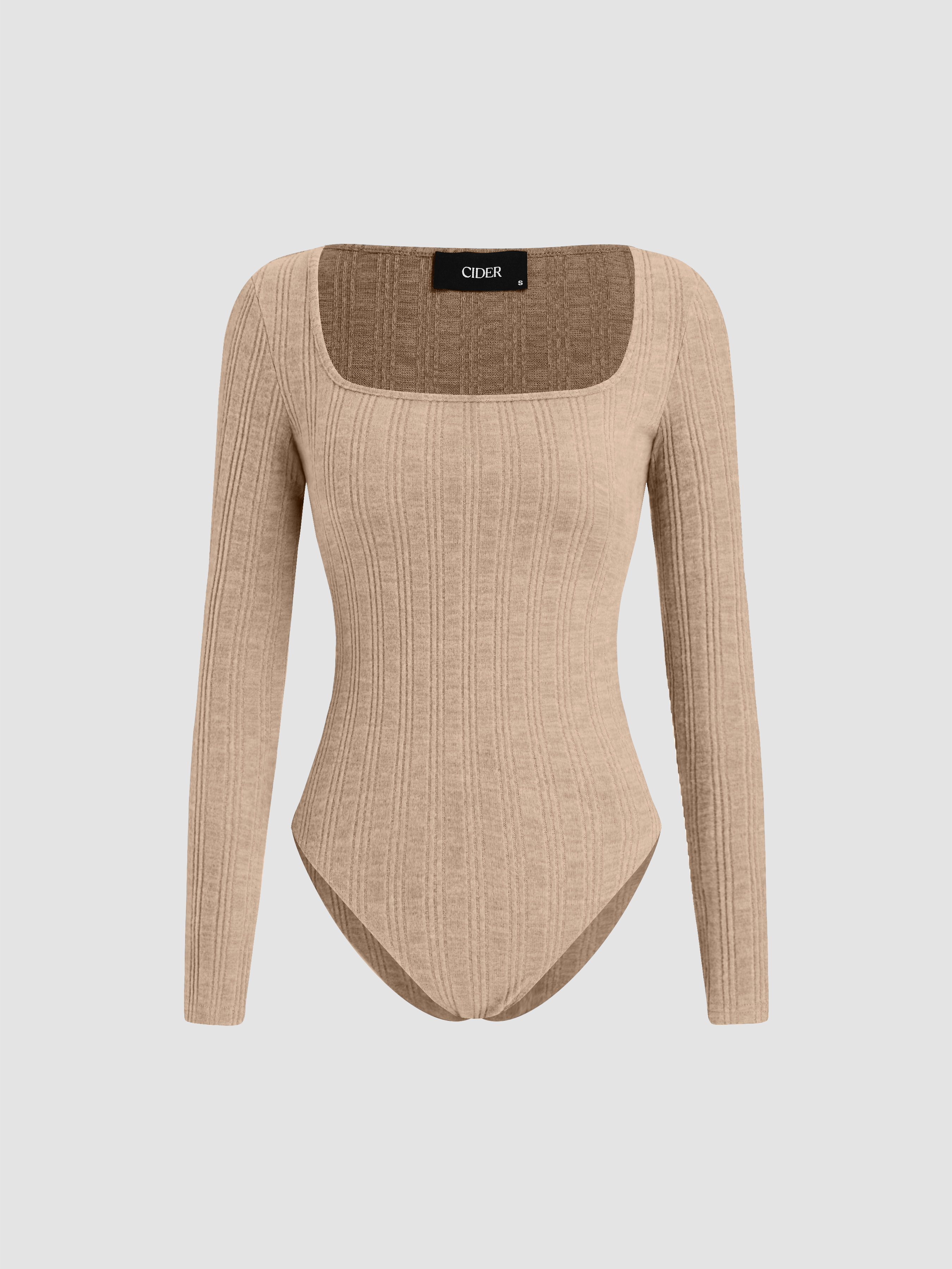 Rib Rib Square Neck Solid Button Bodysuit For Coffee Shop Work