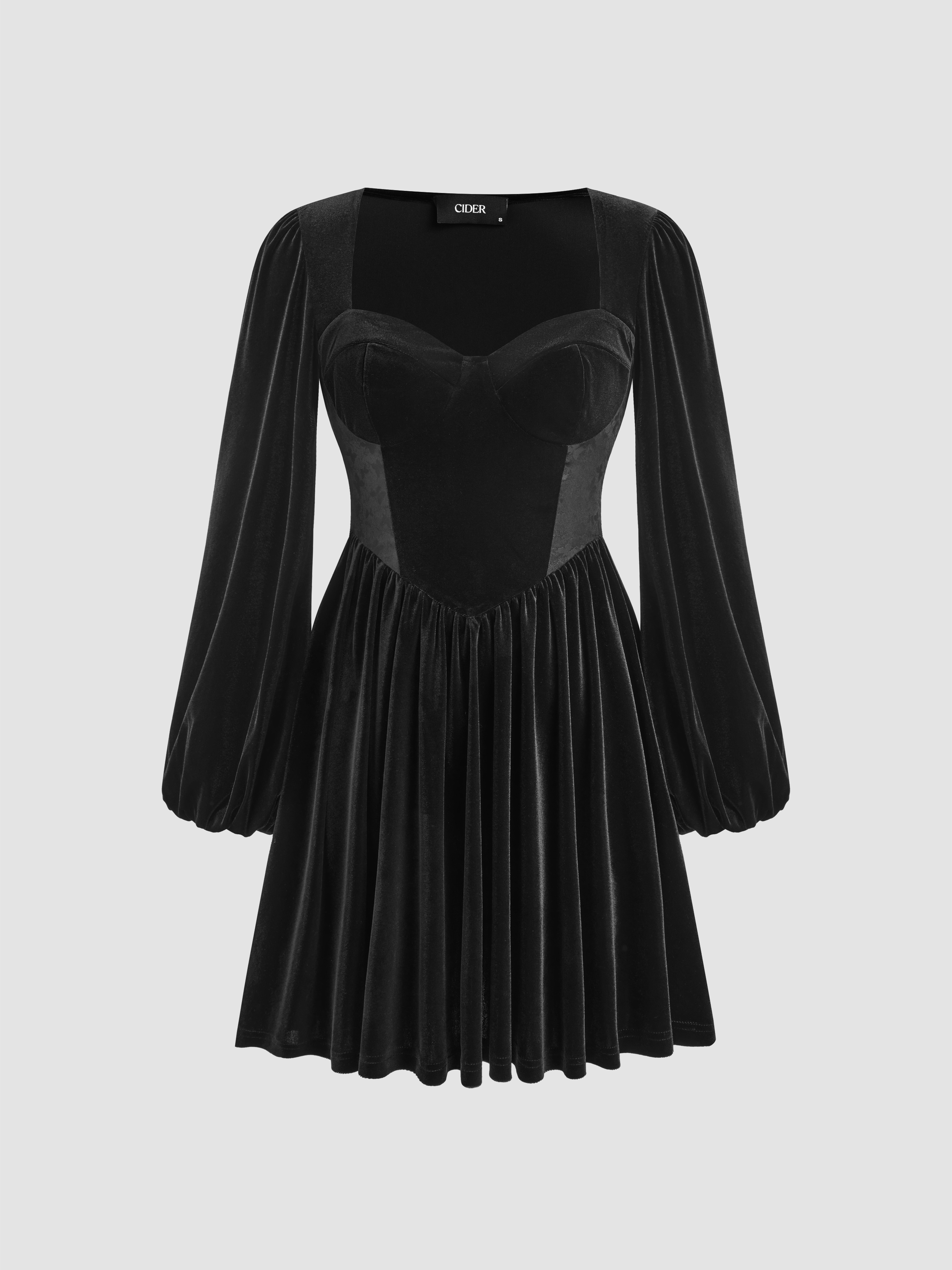 Velvet Round Neck Corset Ruffle Mini Dress - Cider