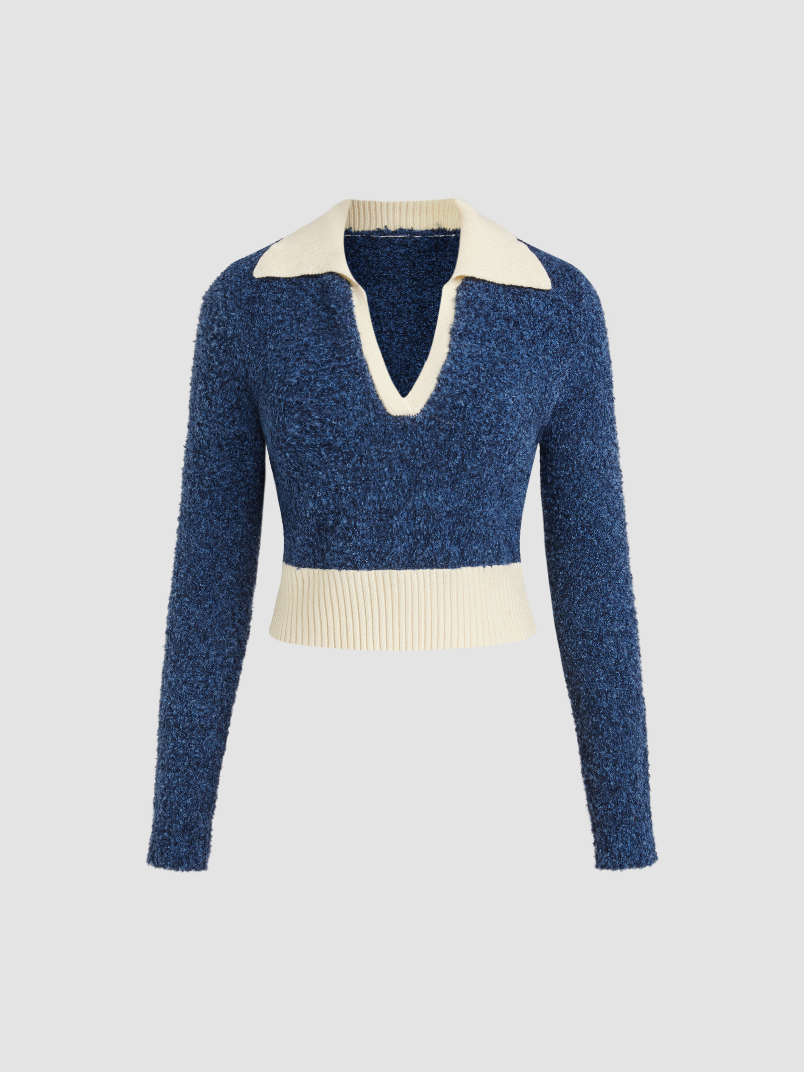 Knit Fabric V-neck Solid Knitted Crop Top For Date Coffee Shop