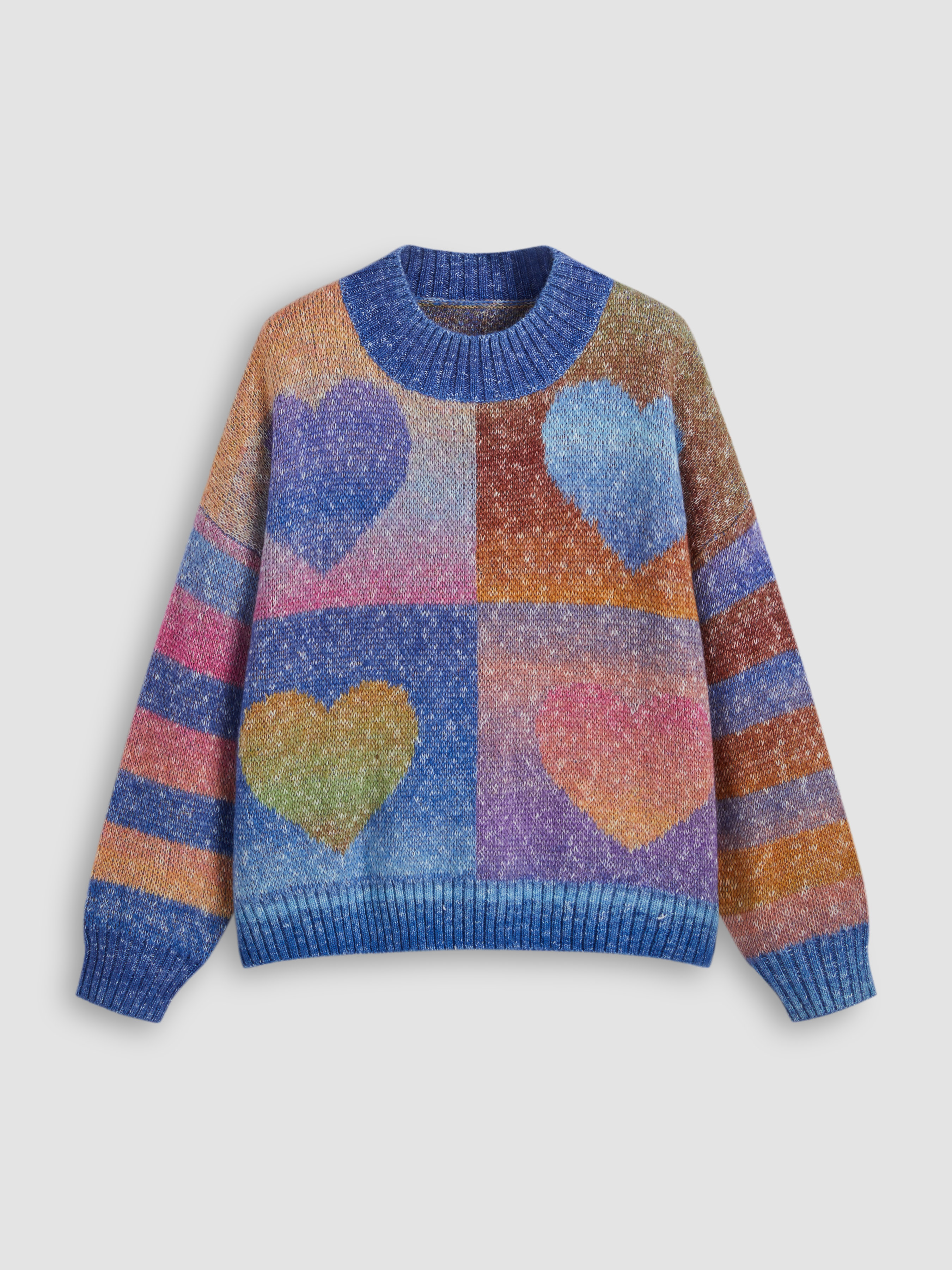 Knit Fabric Wool-blend Round Neck Gradient Heart Patchy Knitted Top For ...