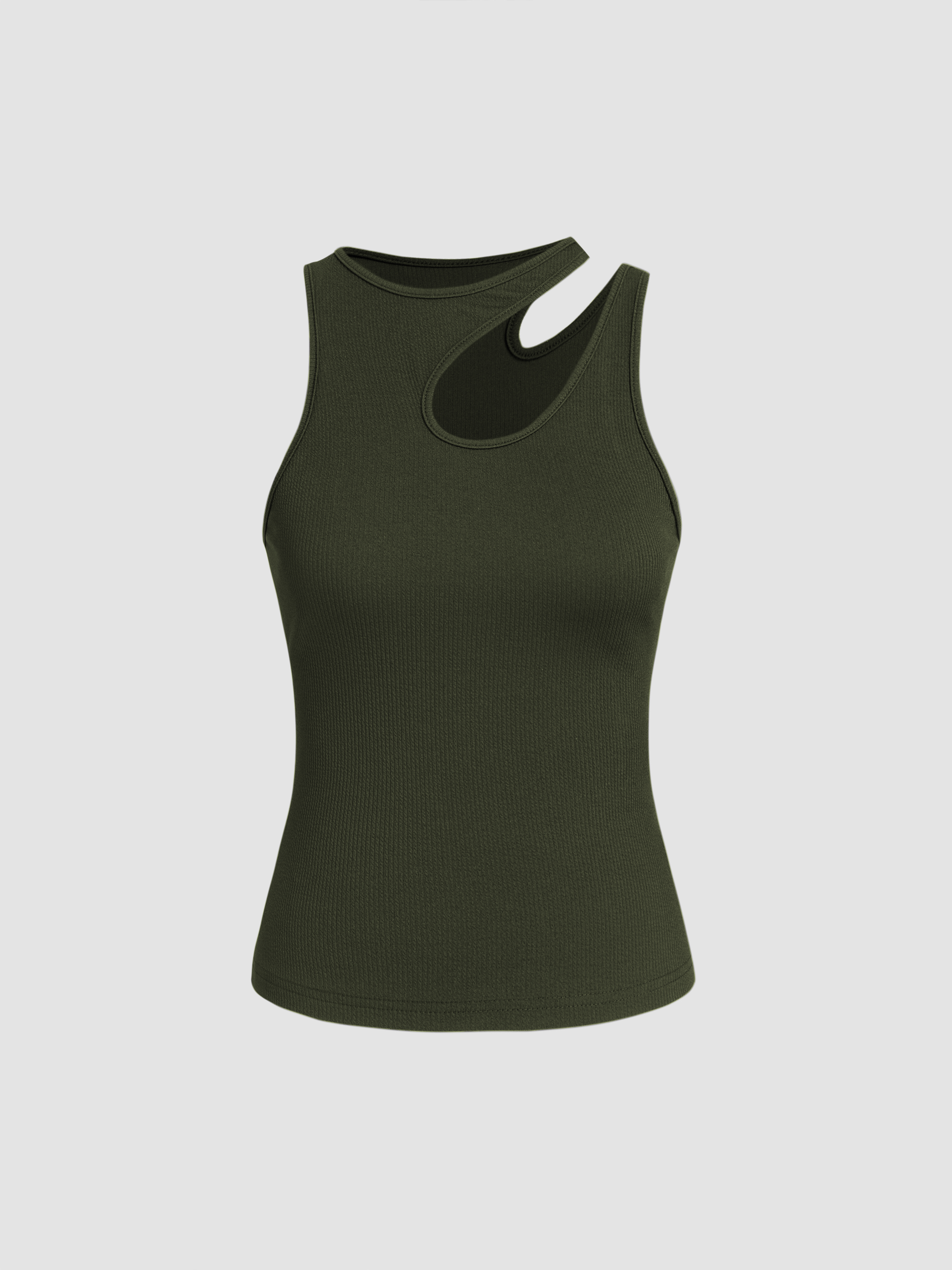 Rib Asymmetrical Neck Asymmetrical Tank Top - Cider