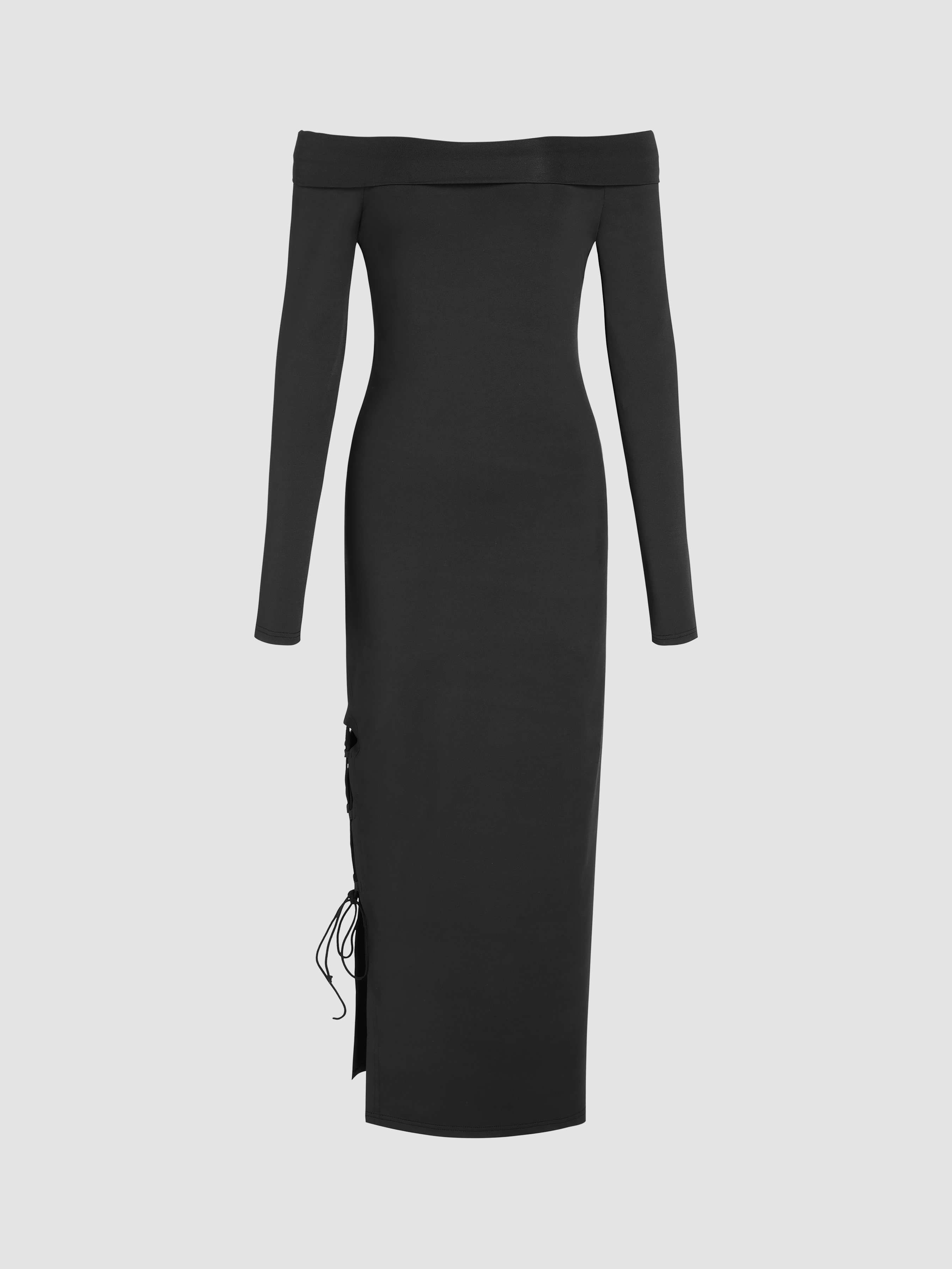 Rib Off-shoulder Split Lace Up Maxi Dress For Date Party/Clubbing