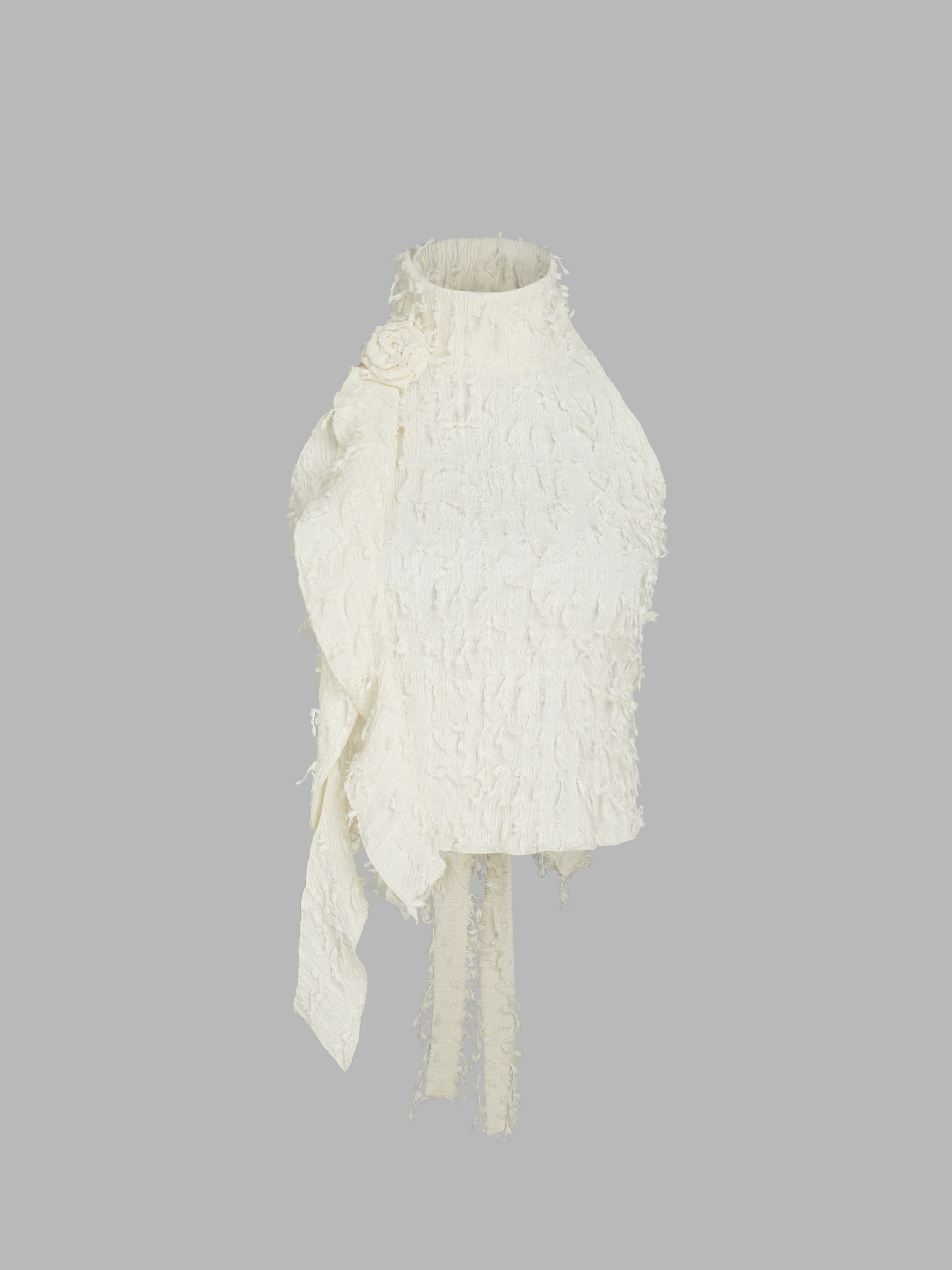 Halter Neck Texture Bowknot Crop Top - Cider