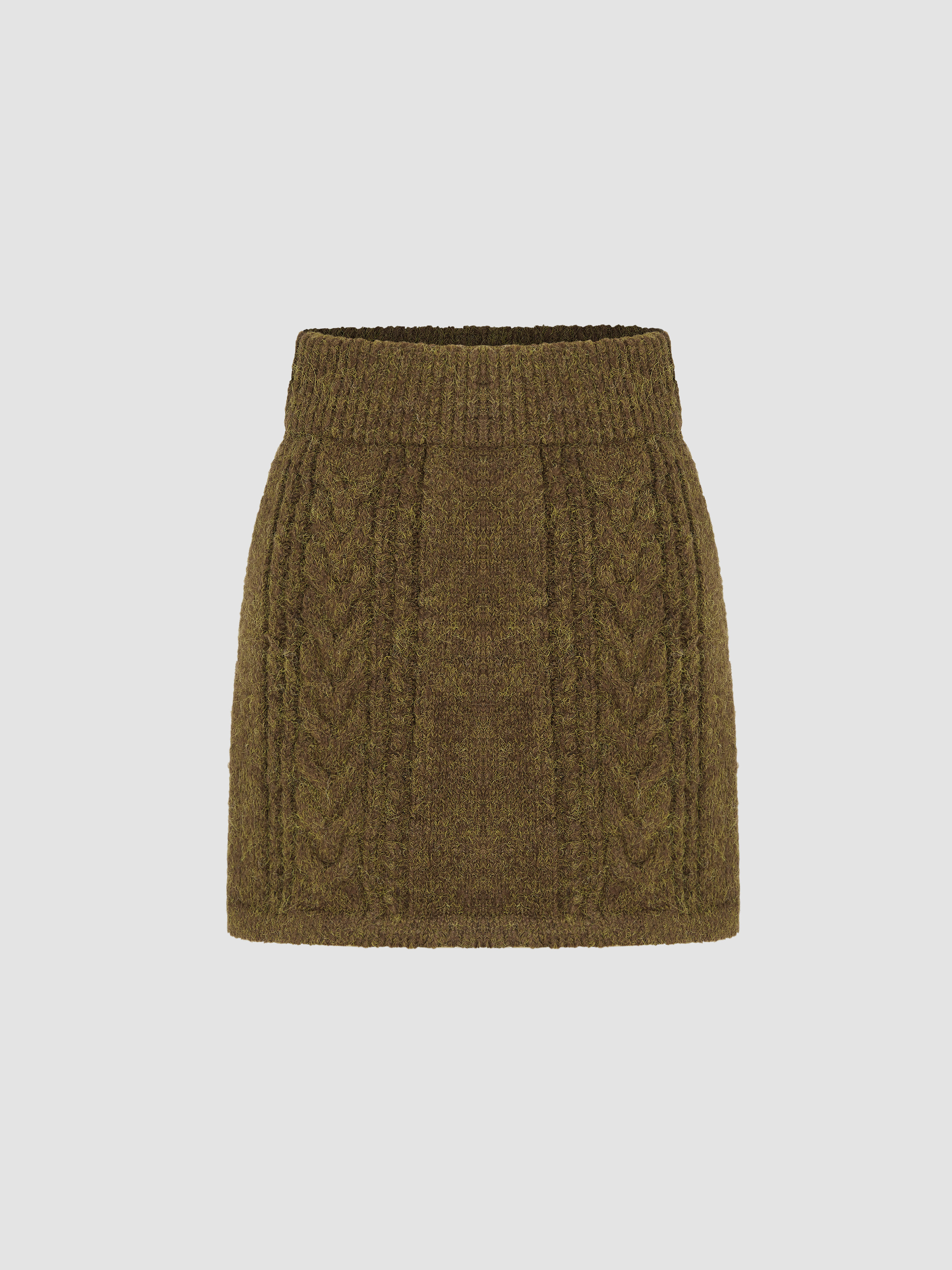 Knit Fabric Wool-blend Cable Knit Solid Mini Skirt For School Daily Casual Coffee Shop