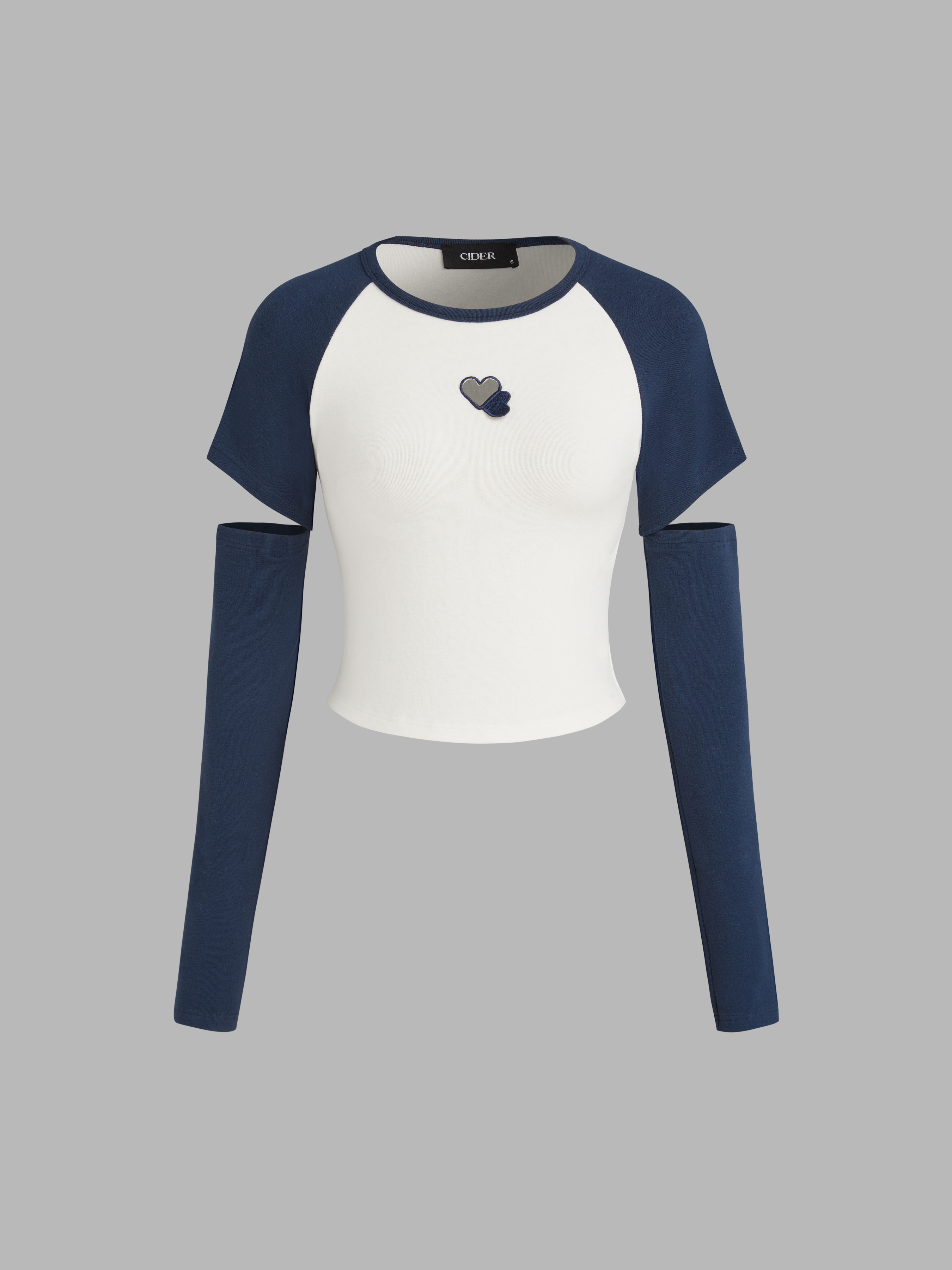 Knit Fabric Ribbed Knit Raglan Heart Cut Out Crop Top For Daily Casual ...