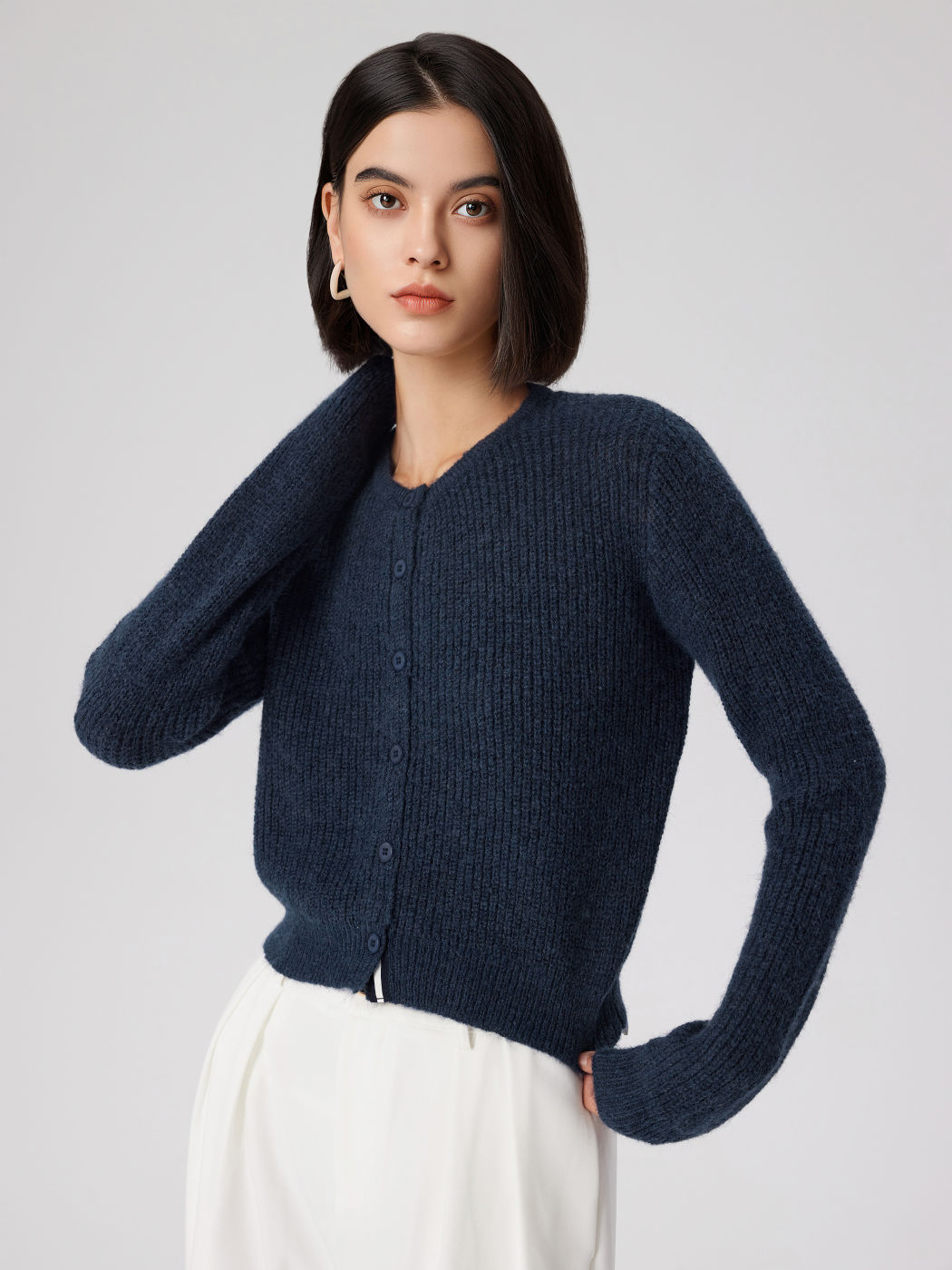 Knit Fabric Wool-blend Knit Round Neckline Button Cardigan For School ...