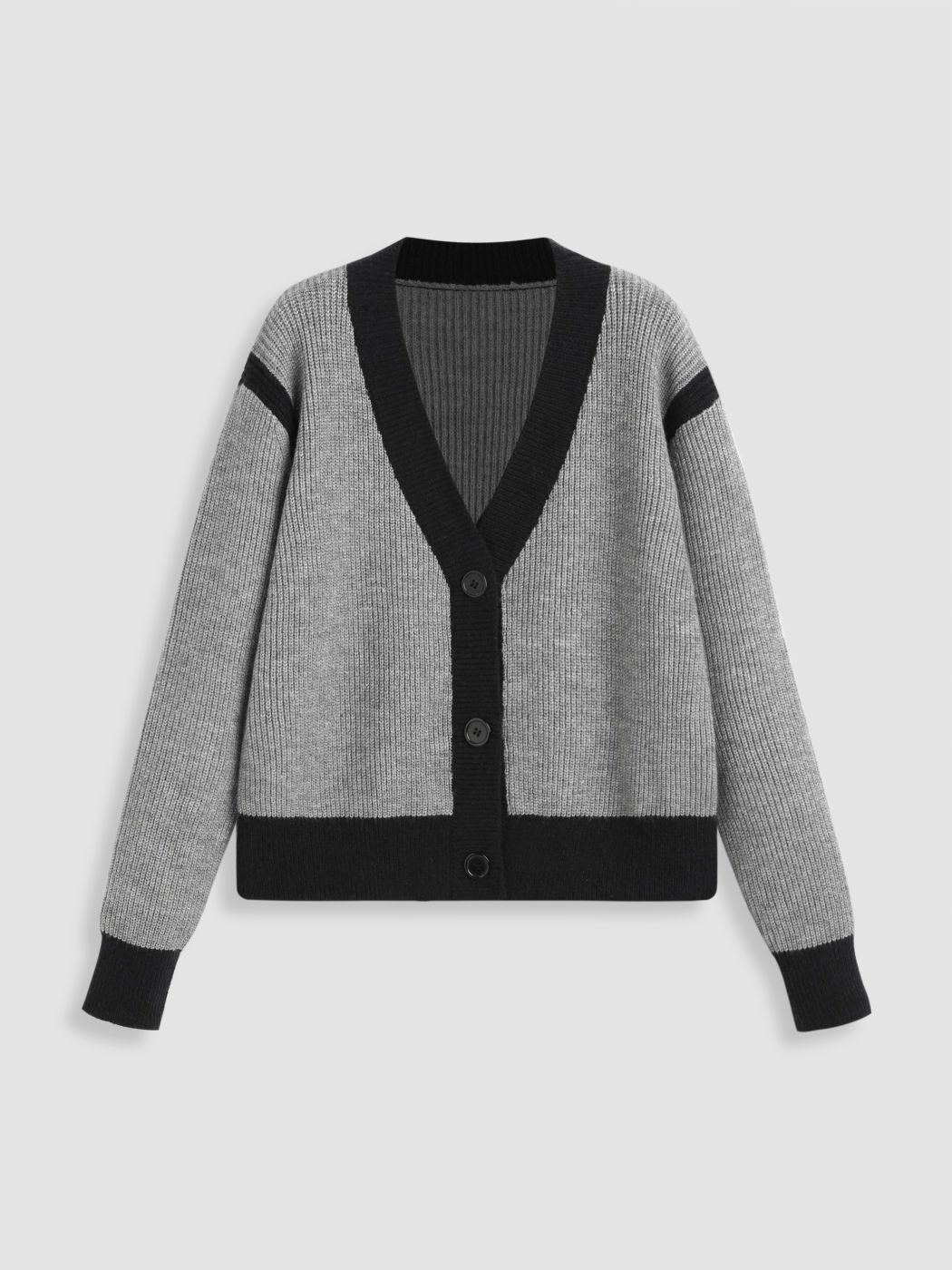 Knit Fabric V-neck Contrasting Binding Button Cardigan For Daily Casual ...