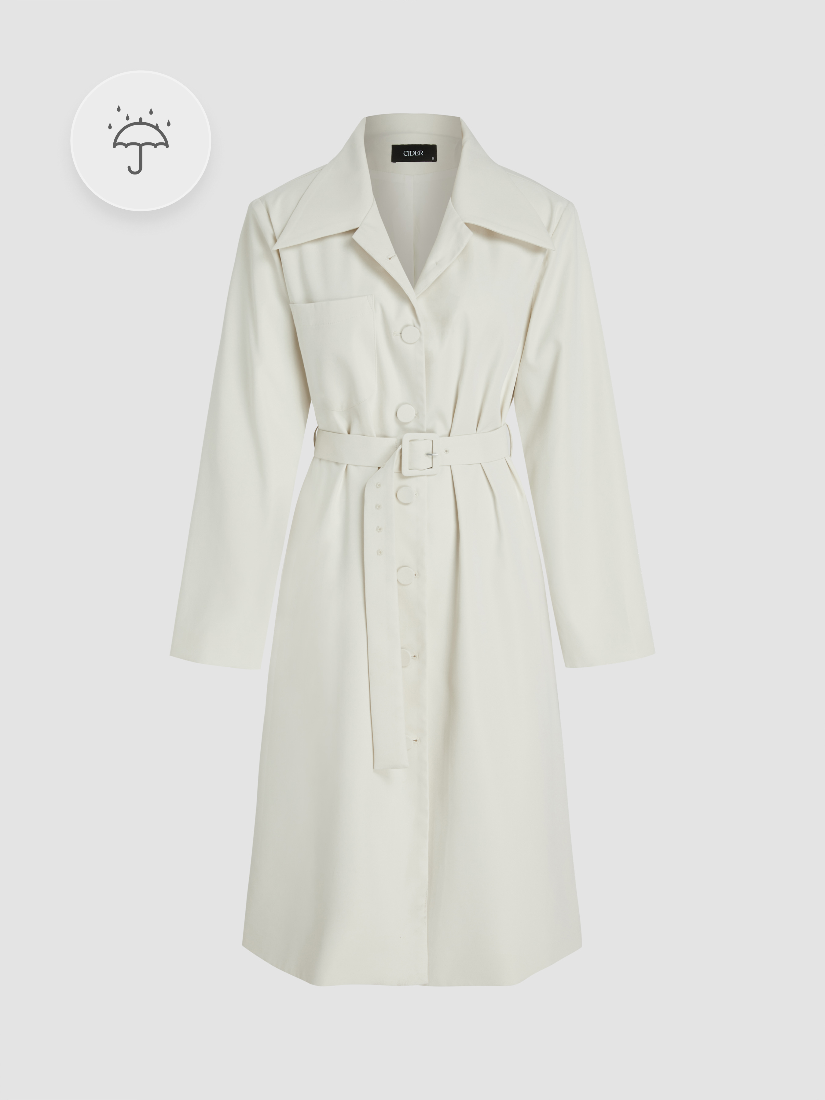 Waterproof Collar Belted Button Trench Coat - Cider