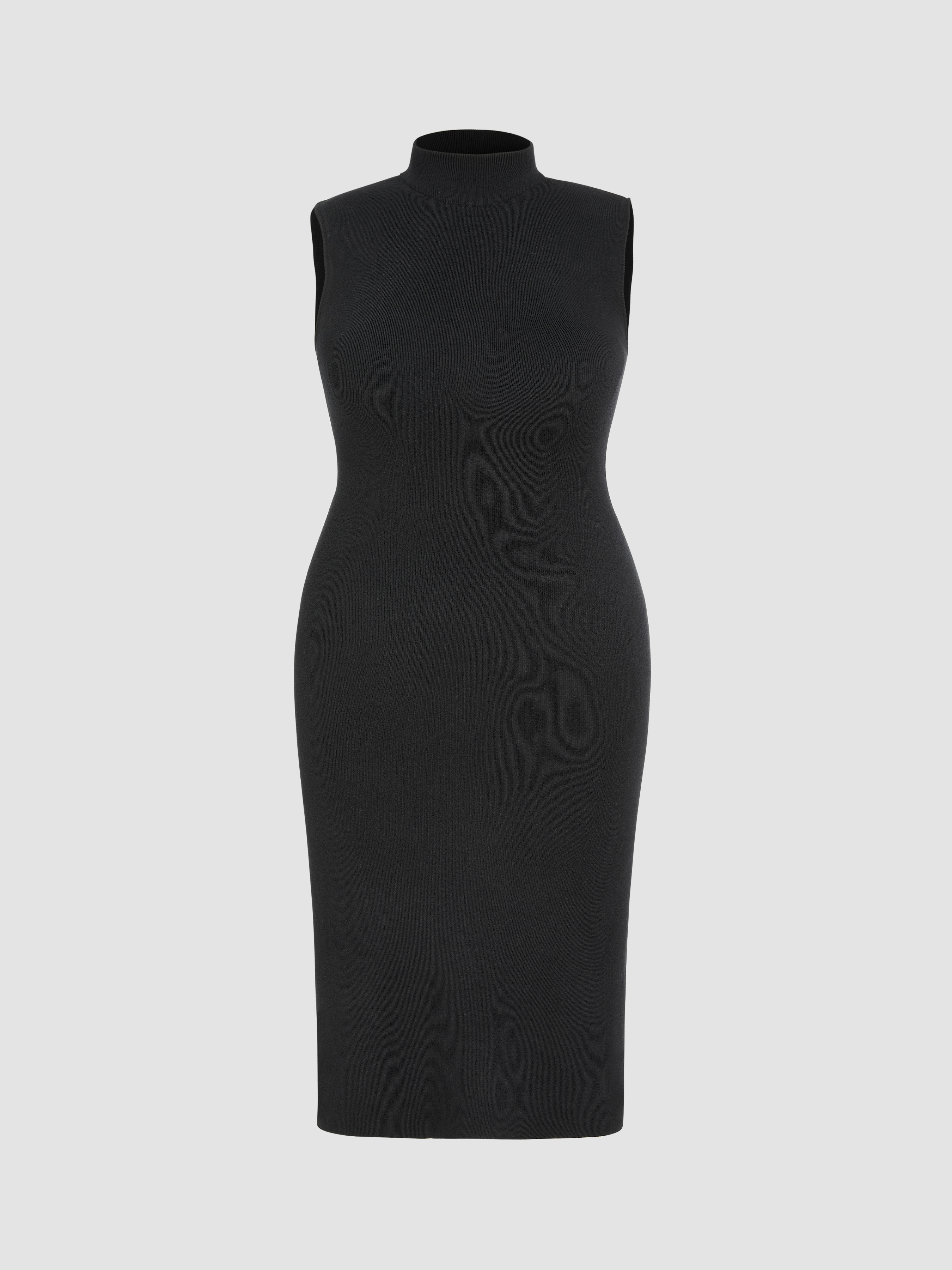 Knit Mandarin Collar Solid Midi Dress Curve & Plus - Cider