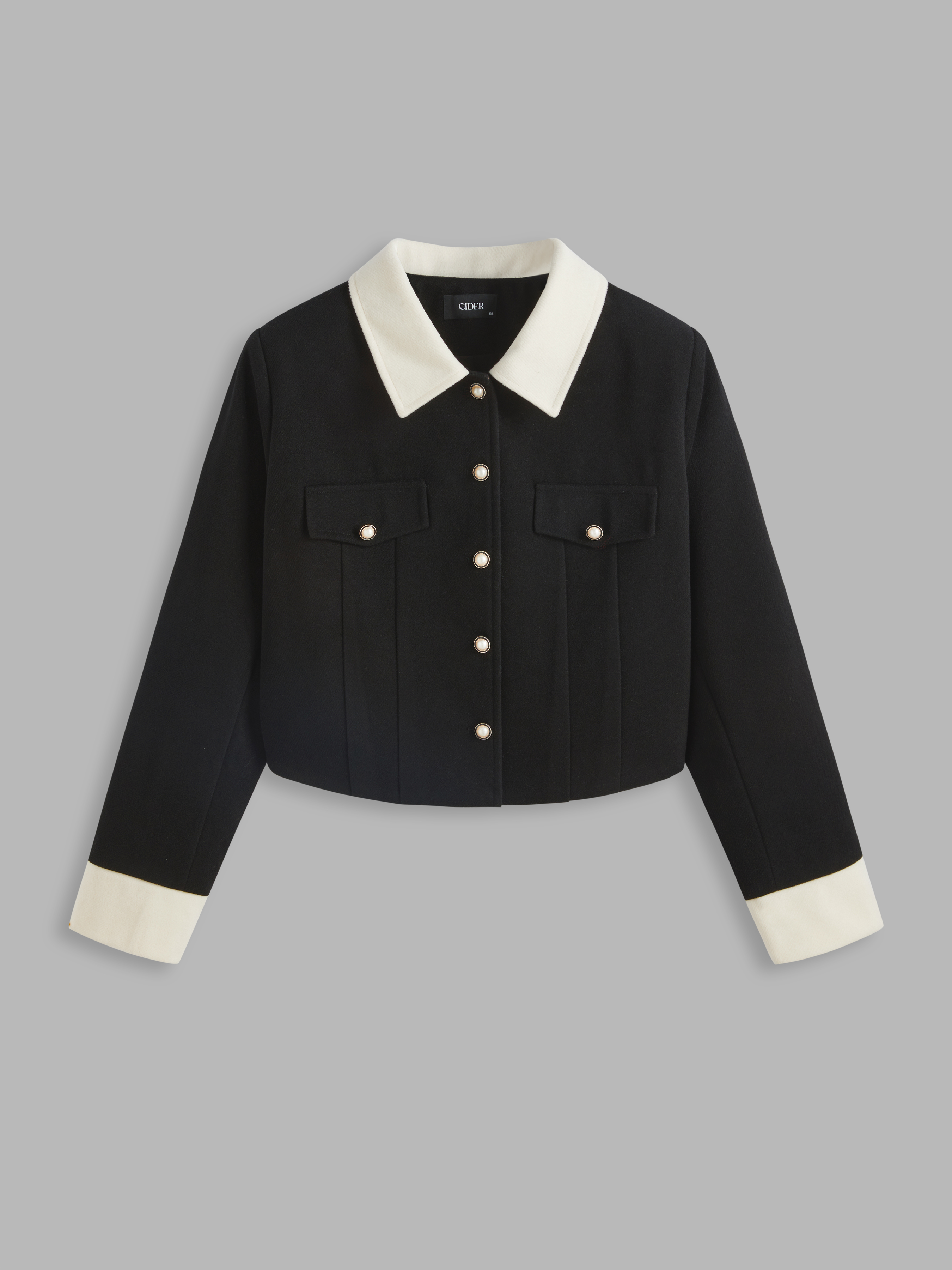 Collar Solid Button Shacket Curve & Plus - Cider