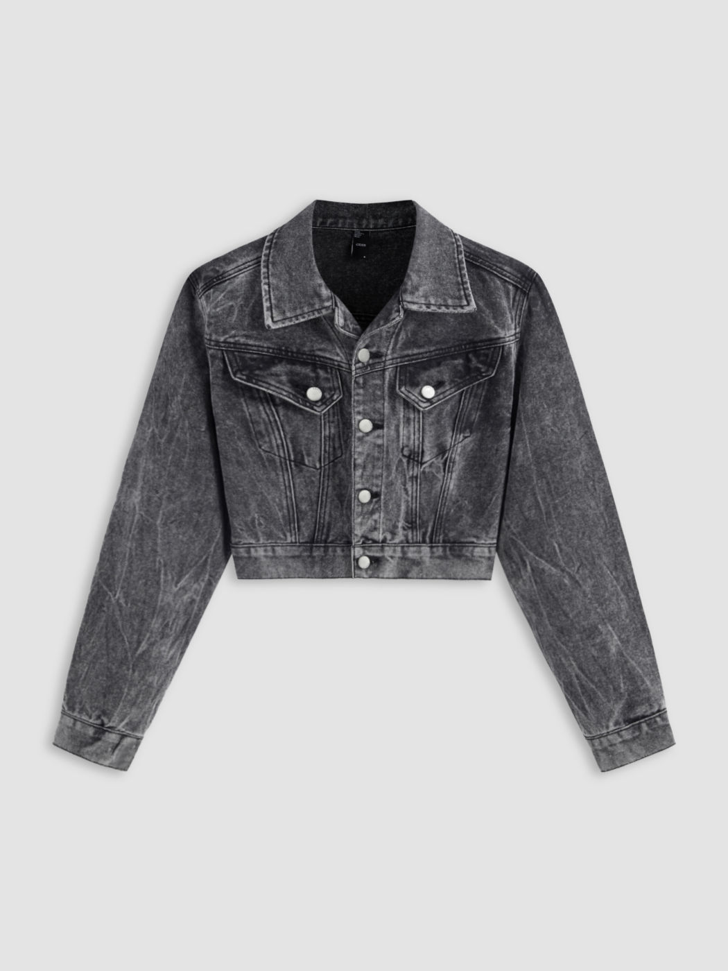 Faded Effect Denim Collar Button Crop Jacket - Cider