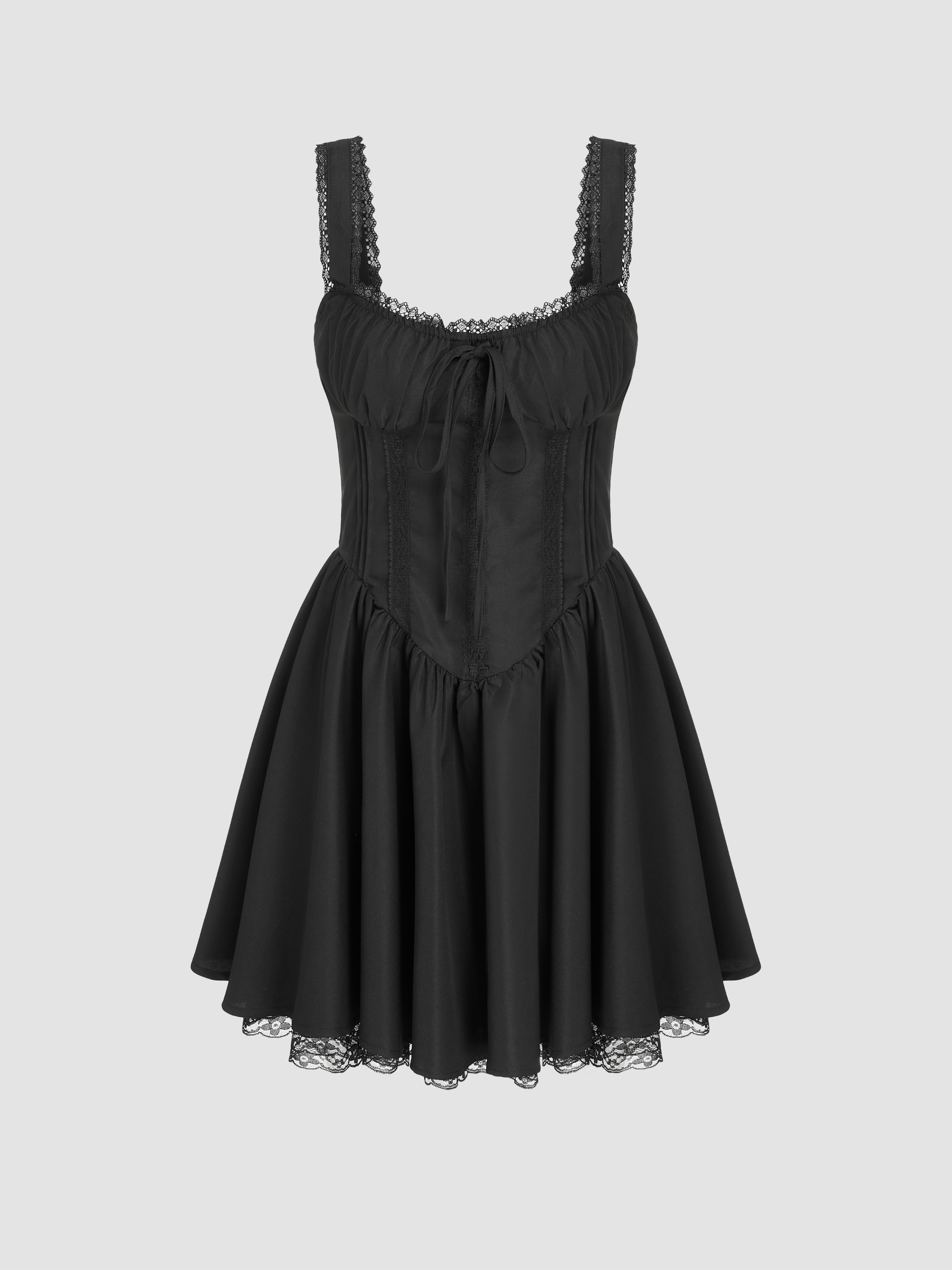Lace Corset Ruffle Solid Mini Dress - Cider