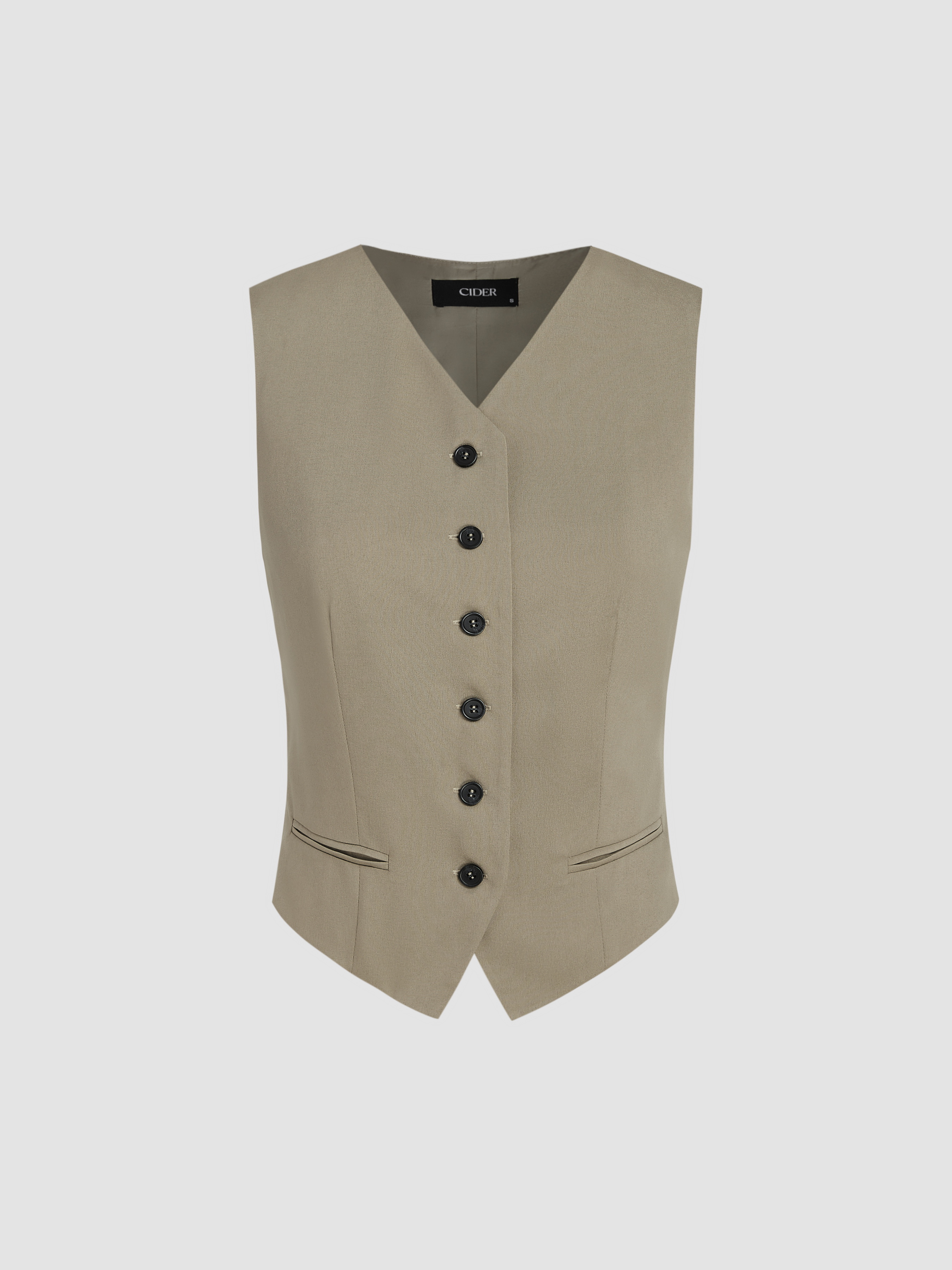 V-neck Solid Button Vest For Daily Casual Work