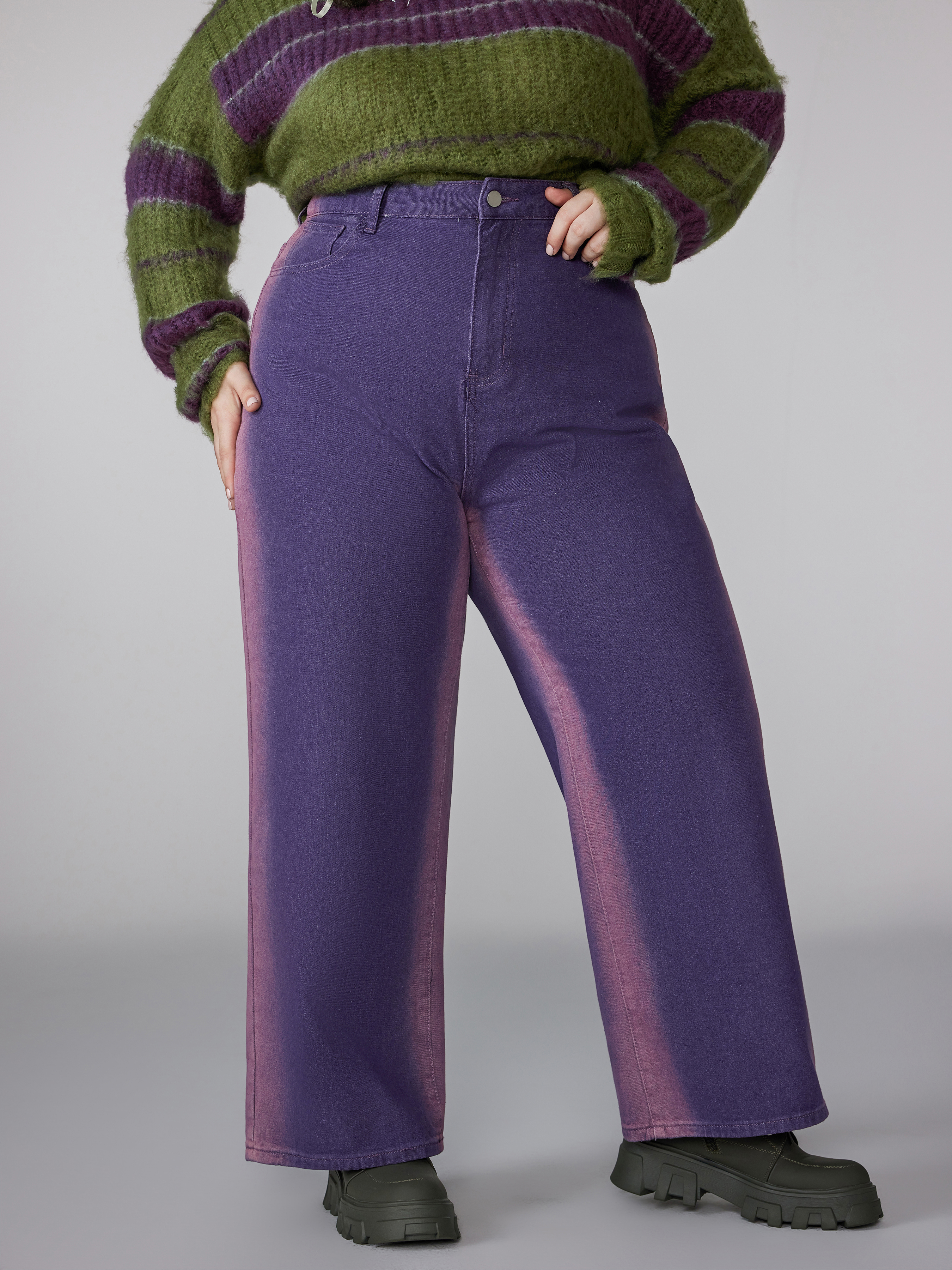 Ombre Denim High Waist Flared Jeans Curve & Plus For School Daily Casual