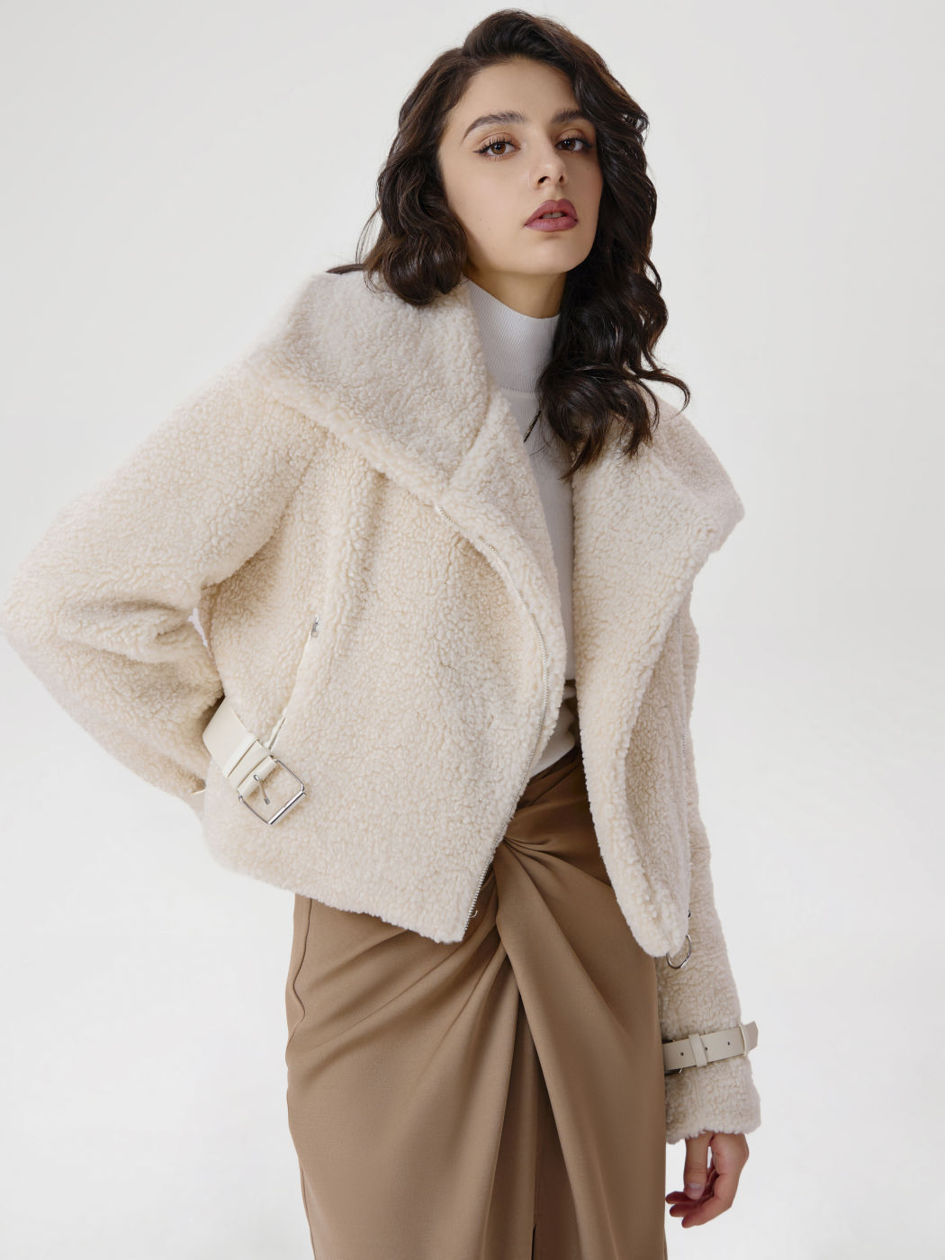 Fleece Collar Zipper Buckle Jacket For Outdoor Daily Casual