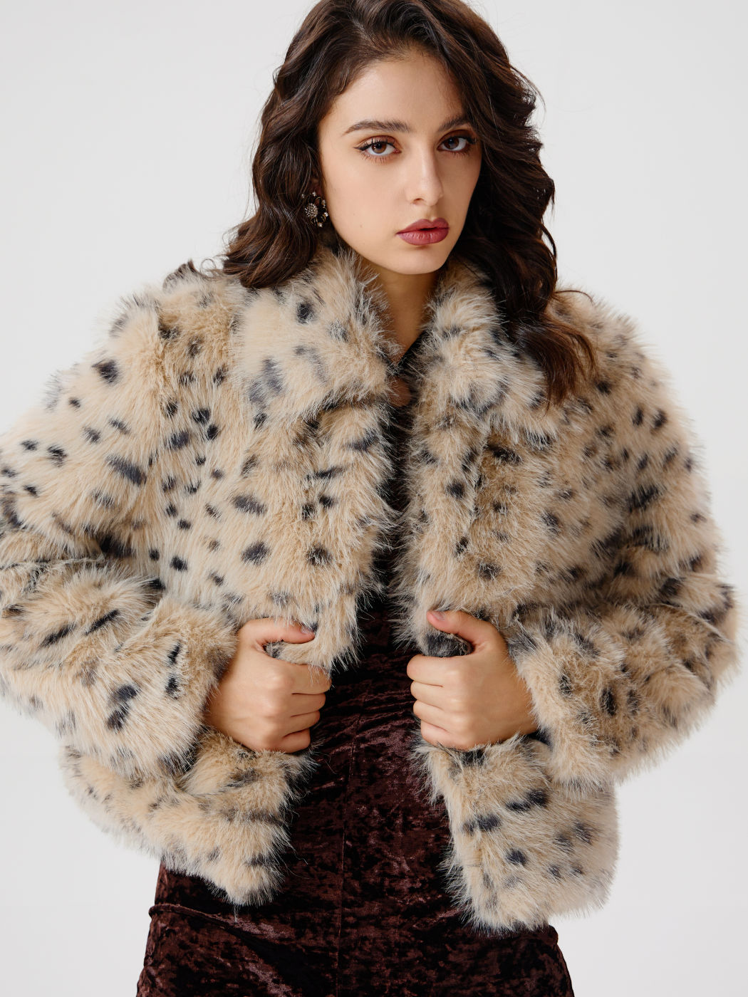 Faux Fur Collar Leopard Jacket For Date Party/Clubbing Outdoor