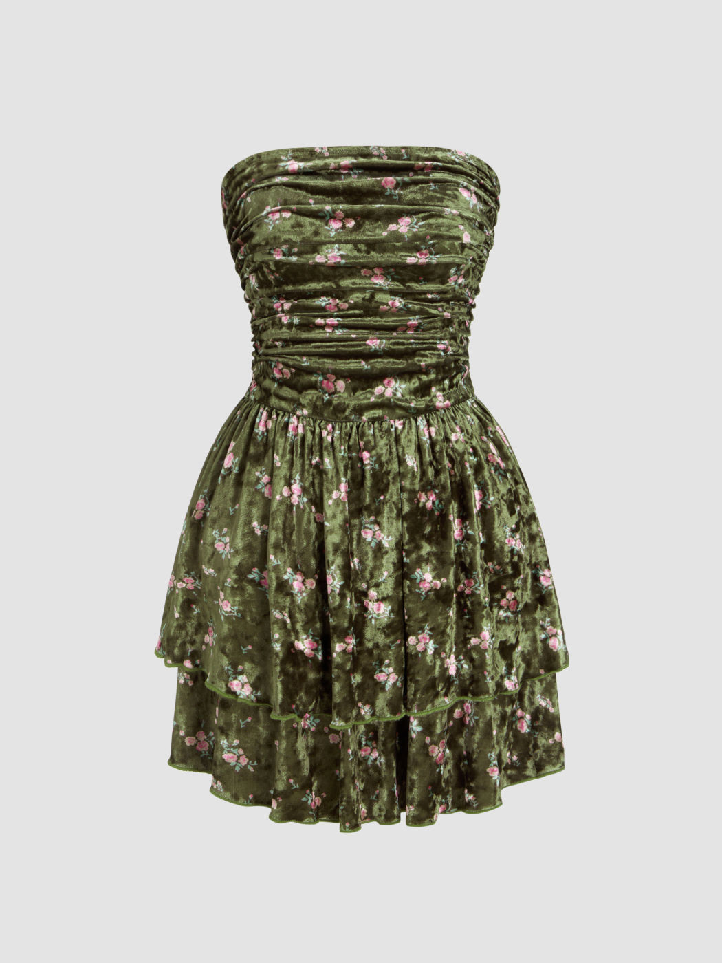 Sun Dresses Velvet Velvet Floral Ruched Layered Tube Mini Dress For ...