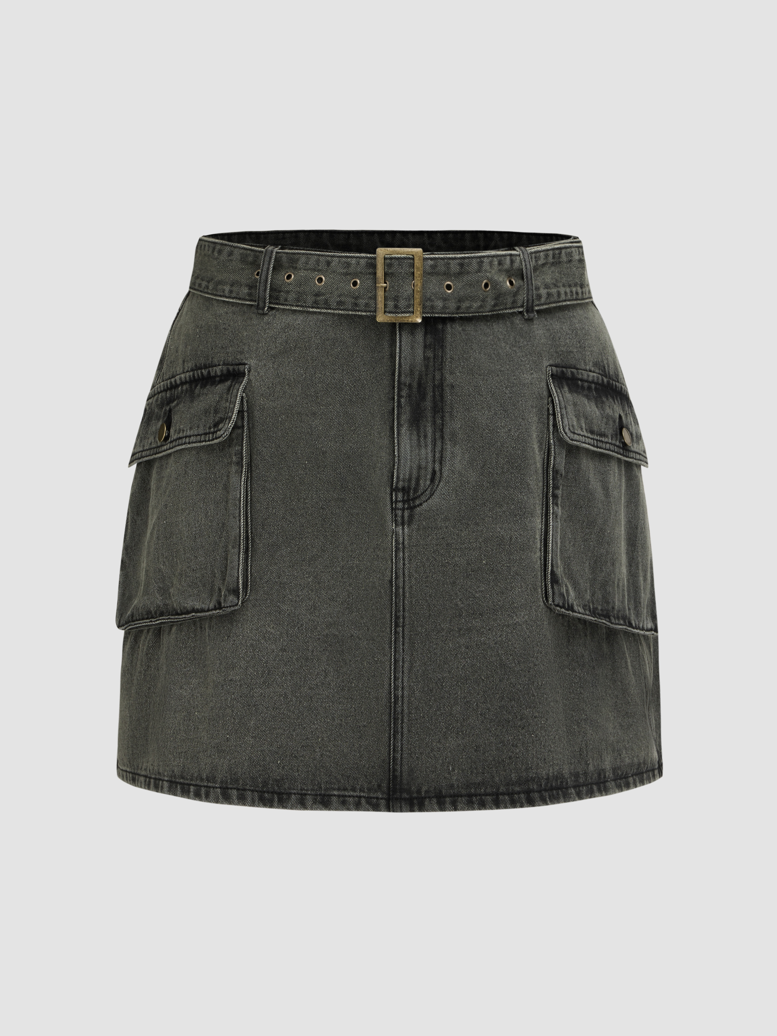 Jean Skirt Denim Mid Waist Pocket Belted Cargo Mini Skirt Curve & Plus For Music Festival/Live ...