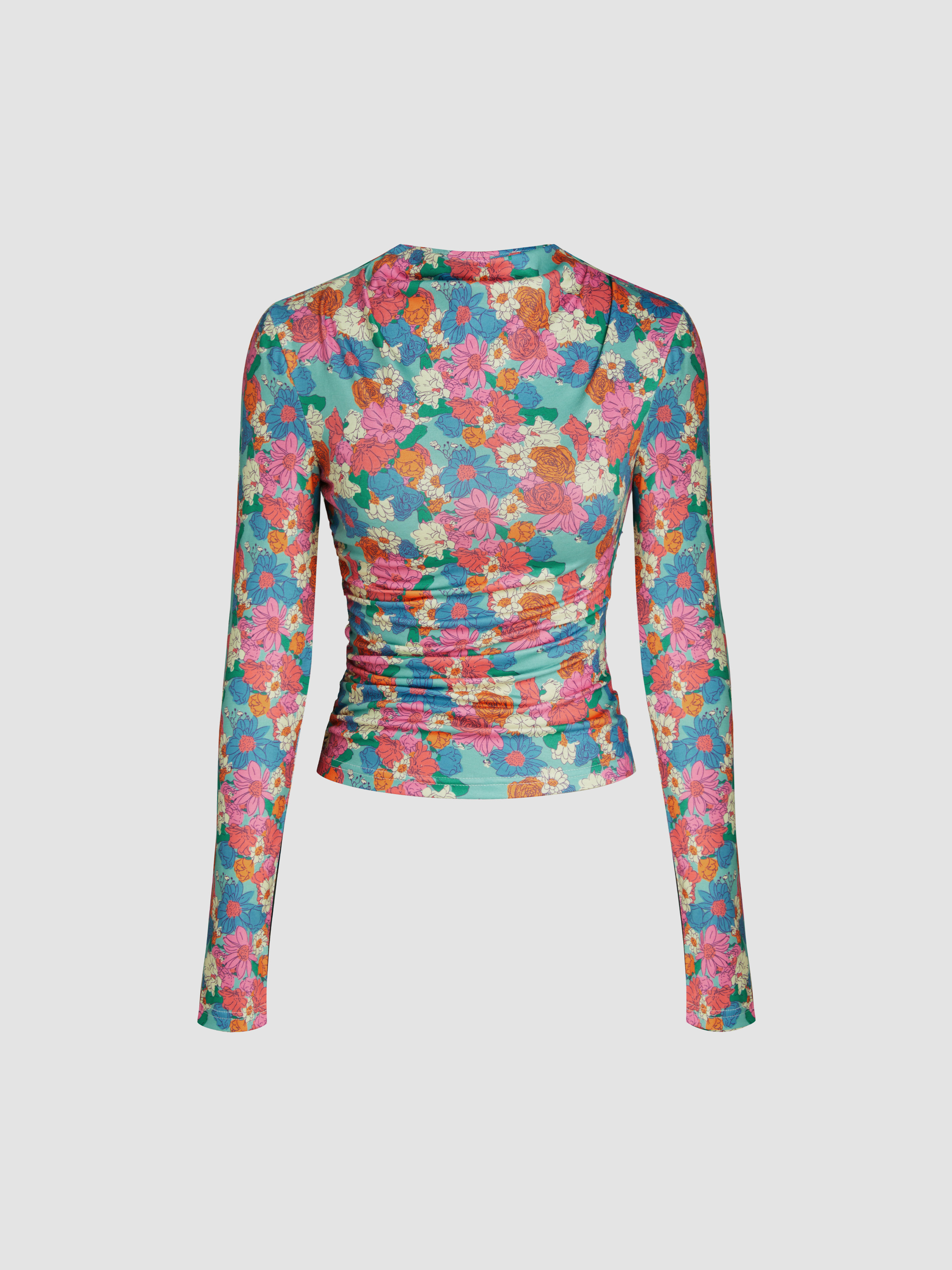 High Neck Floral Long Sleeve Top For Daily Casual Music Festival/Live House