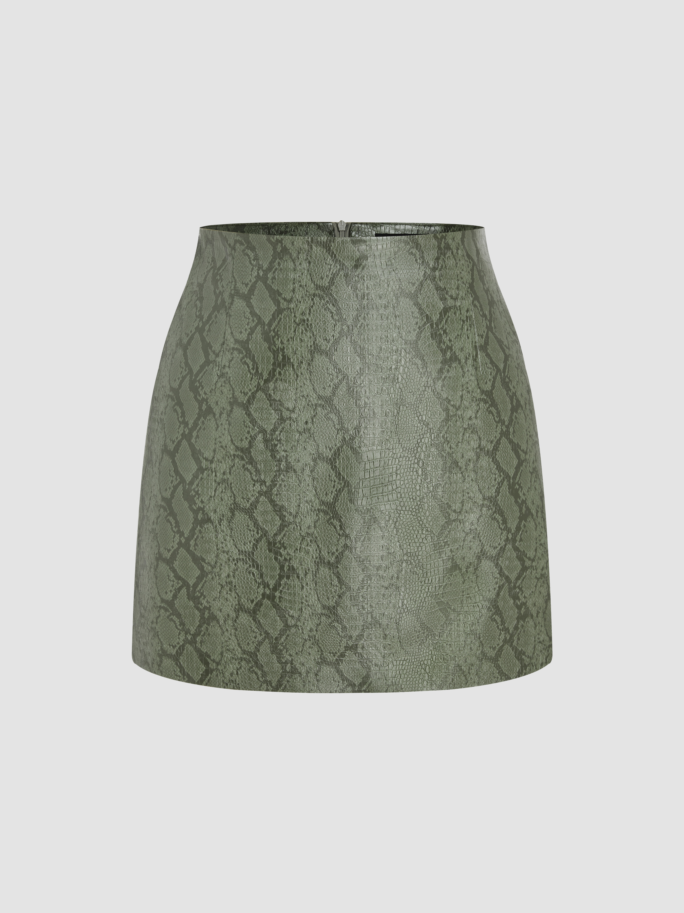 Snake Print Zipper Mini Skirt Curve & Plus - Cider
