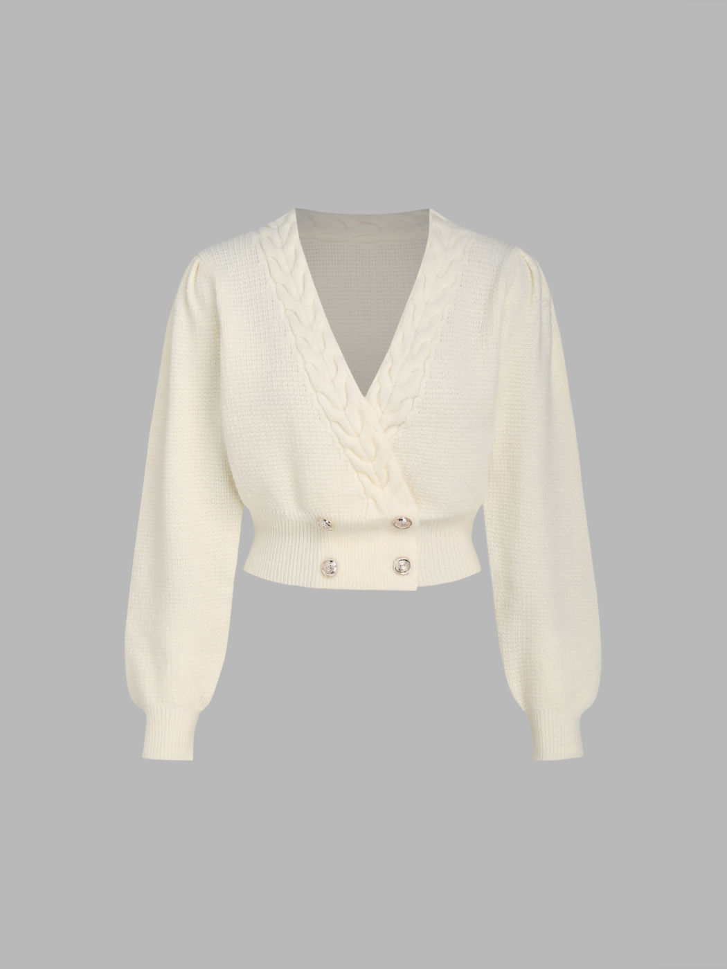 Knit Fabric Knit V-neck Solid Wrap Button Cardigan For Daily Casual Work