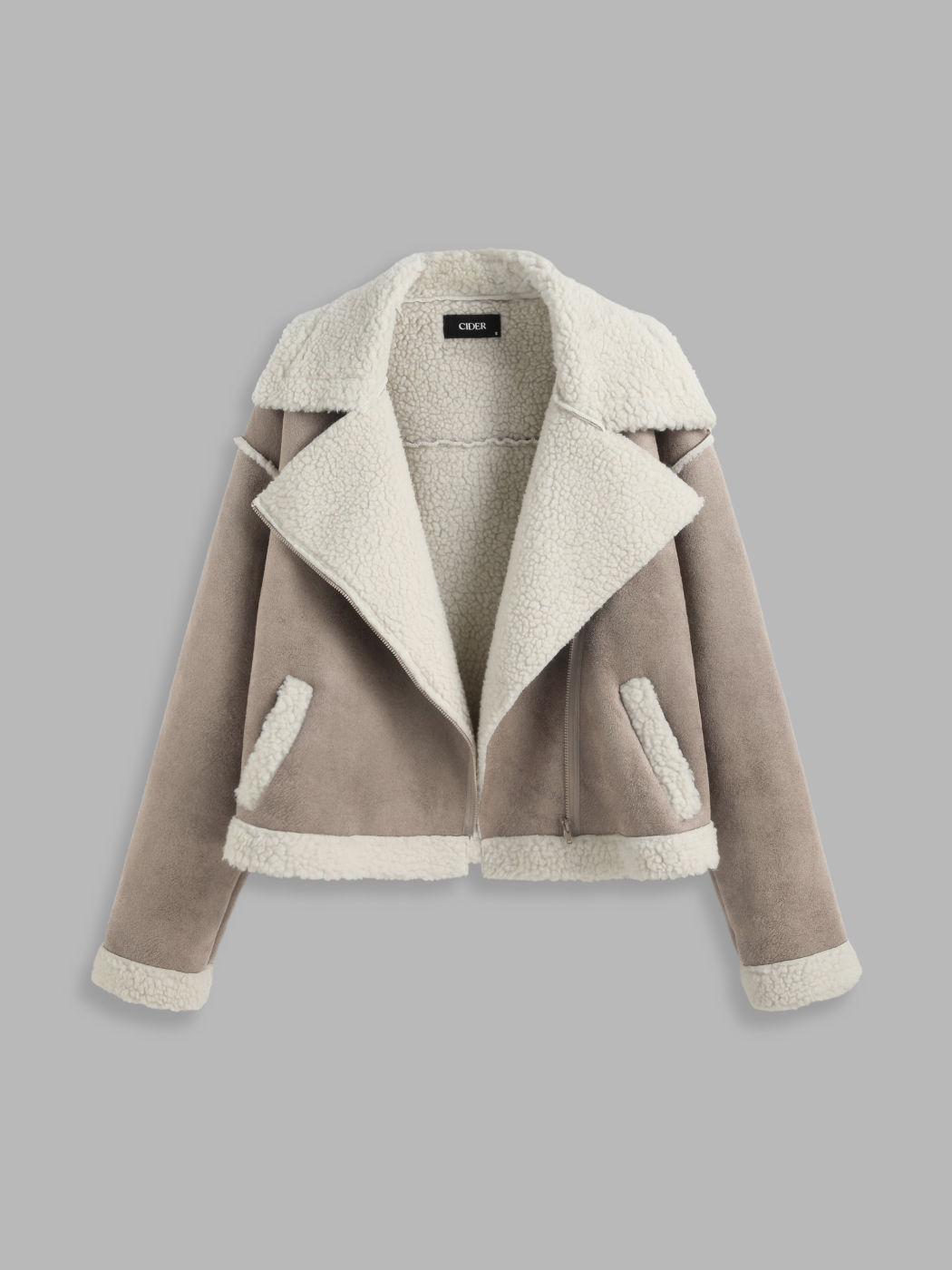 Faux Shearling Faux Shearling Solid Contrasting Collar Jacket For Daily Casual
